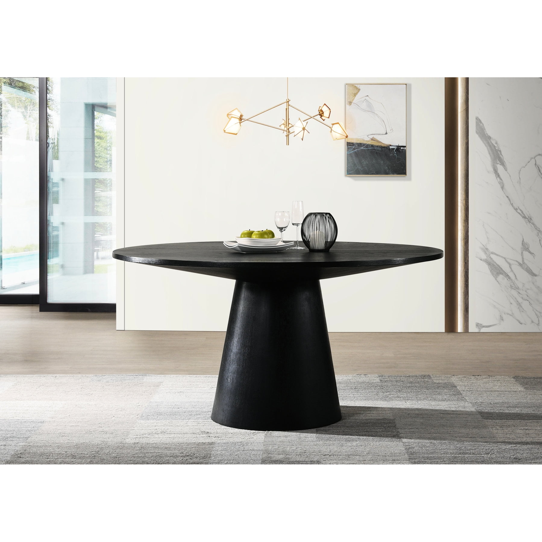 Ebony Black Look - 59" Wide Circular Shape - Home Dining - Solid Wood ...