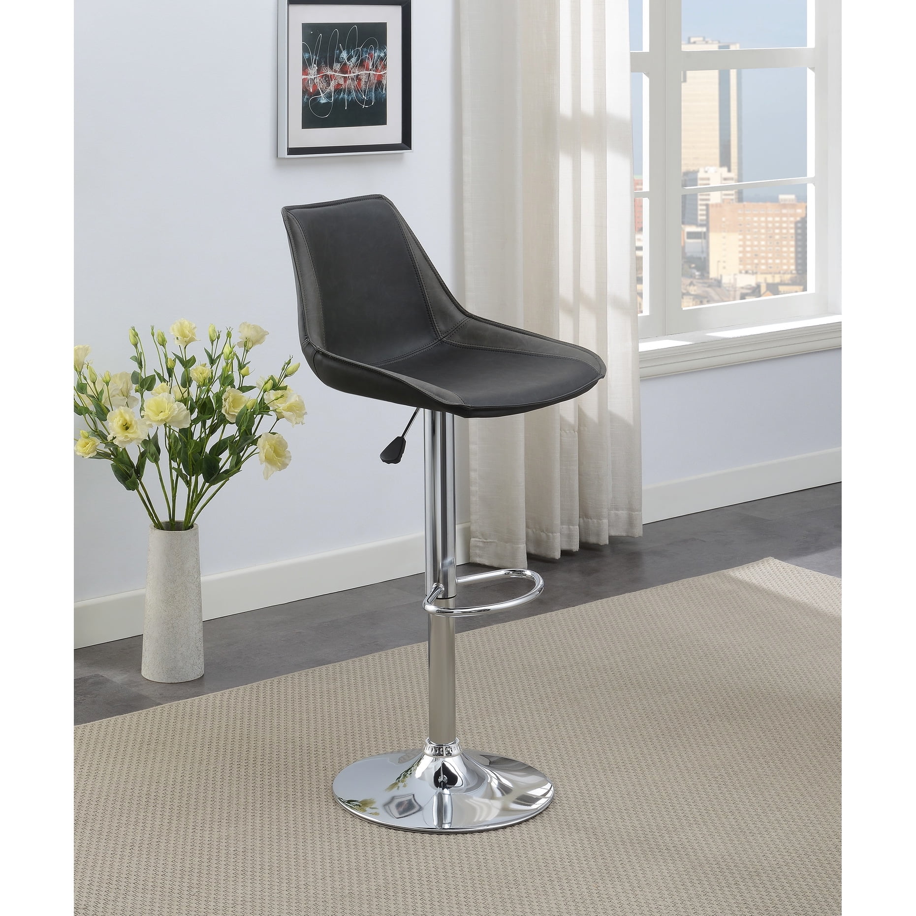 Ebony Color Bar Stool , 2 Pieces, Modern Style, Base, Wax Leather Seat ...