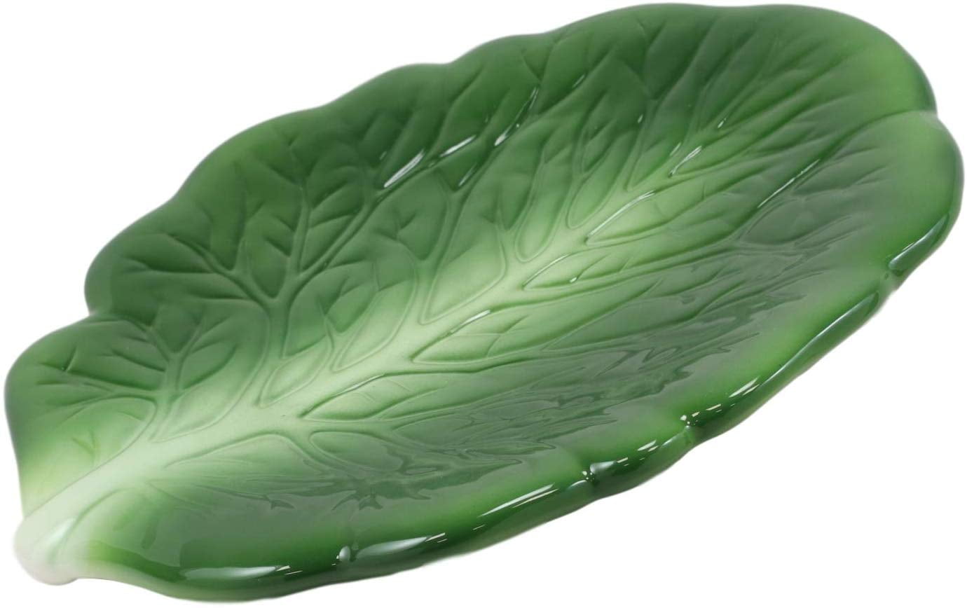 Ebros 10"L Ceramic Fresh Hearty Collard Green Leaf Shaped Serving Plate ...