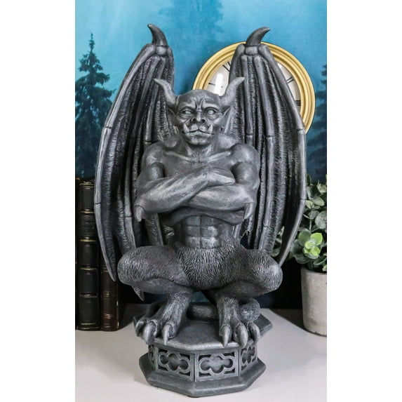 Ebros 12"H Gothic Horned Bulldog Gargoyle W/ Large Wings Crouching On ...