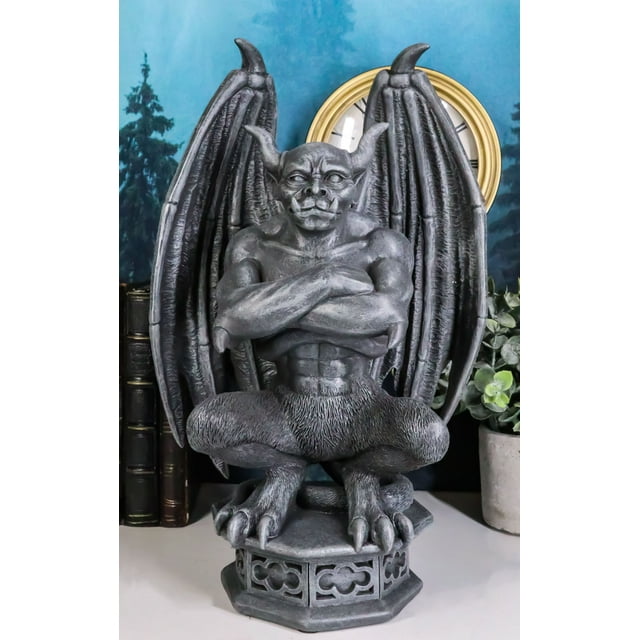 Ebros 12"H Gothic Horned Bulldog Gargoyle W/ Large Wings Crouching On ...