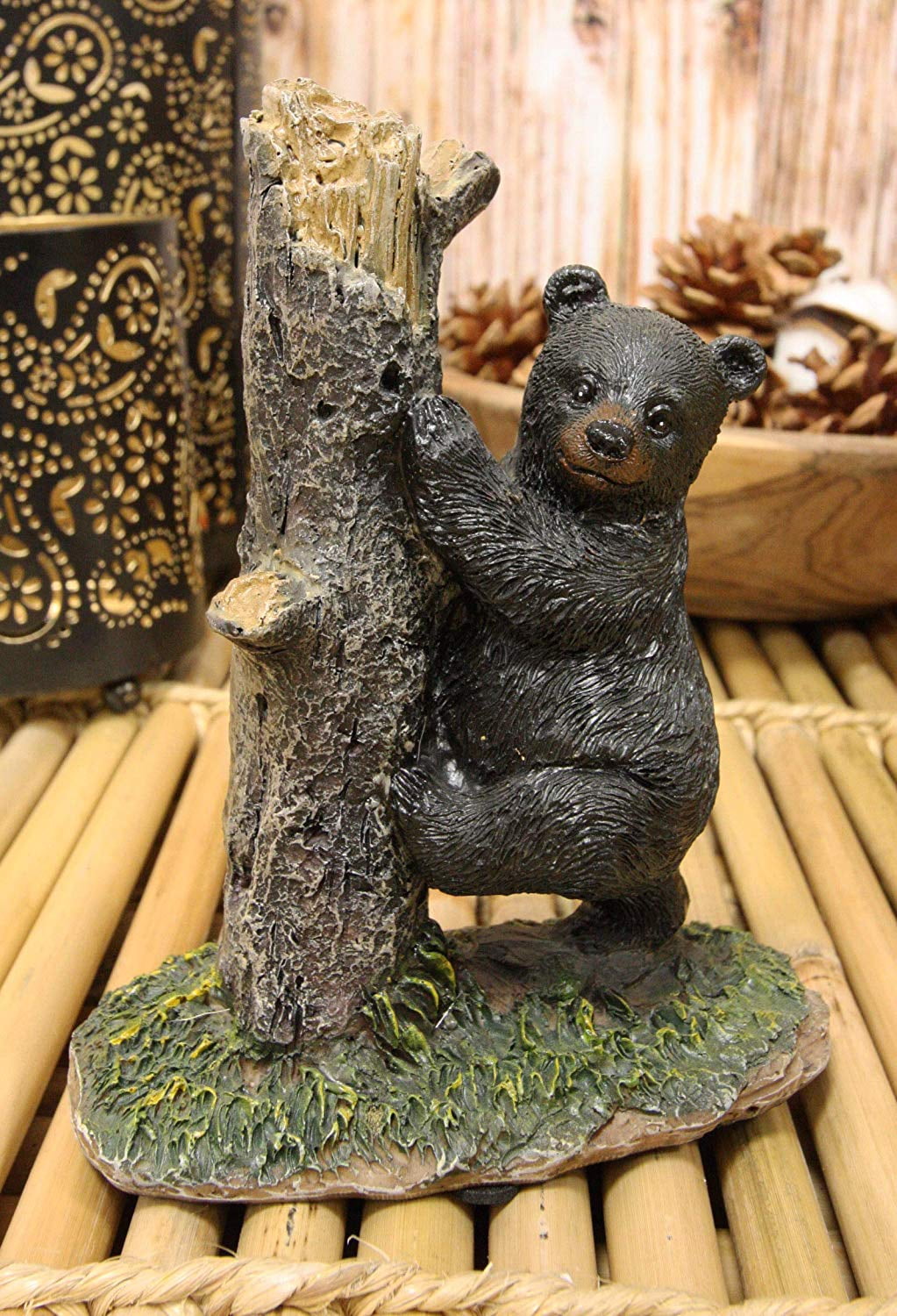 Ebros 5.5" Tall Realistic Black Bear Climbing Tree Trunk Statue Rustic ...