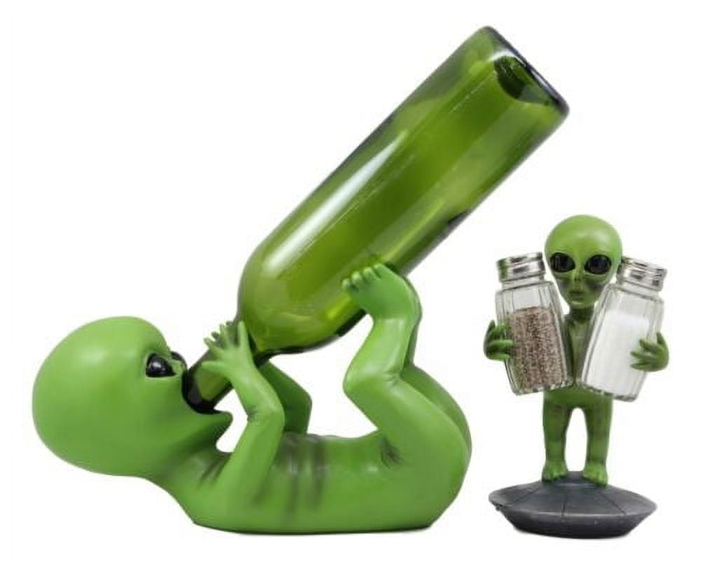 Ebros Alien UFO Spaceship Wine Bottle And Salt Pepper Shakers Holder ...