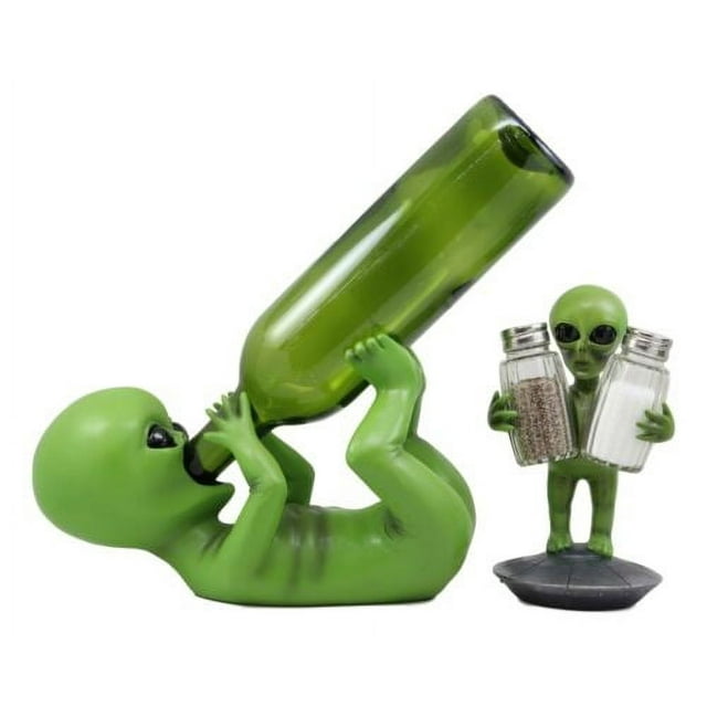 Ebros Alien UFO Spaceship Wine Bottle And Salt Pepper Shakers Holder ...