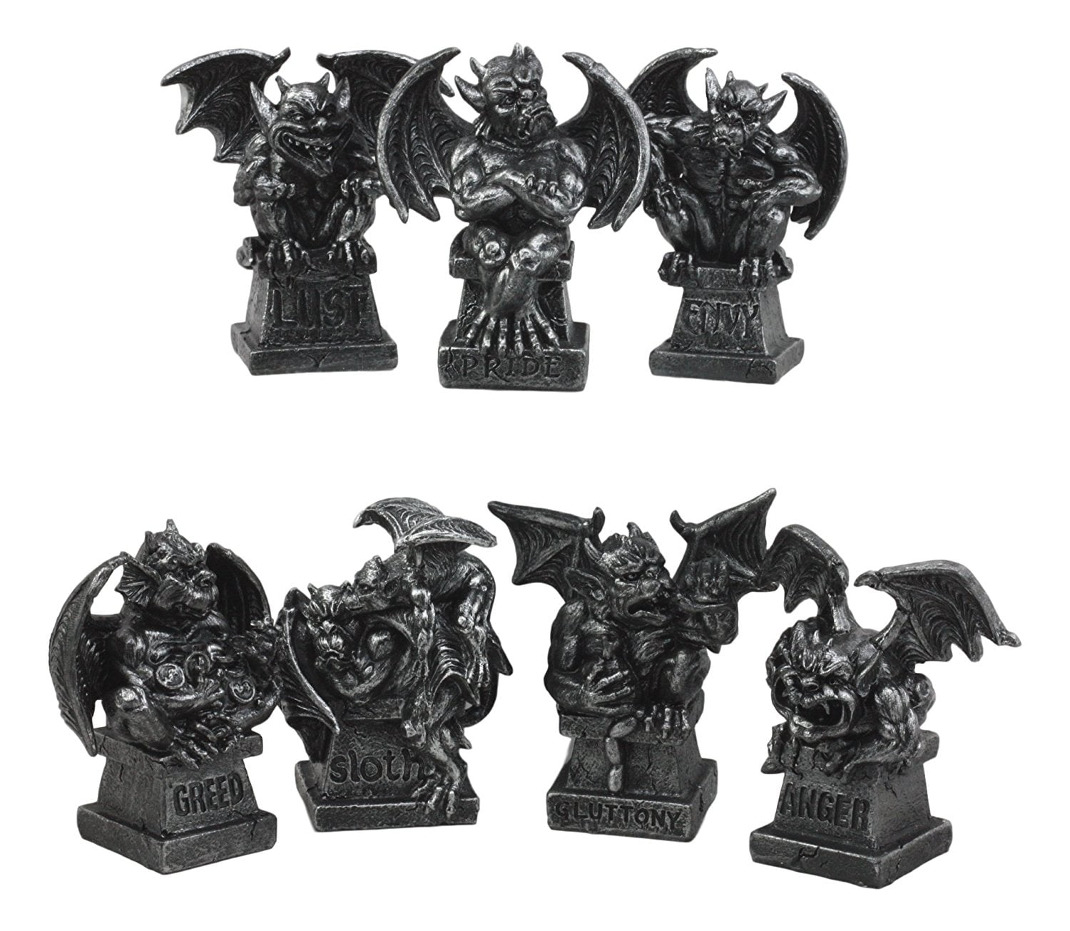 Ebros Allegorical Seven Deadly Sins Gargoyle Figurine Set of 7 Cardinal ...