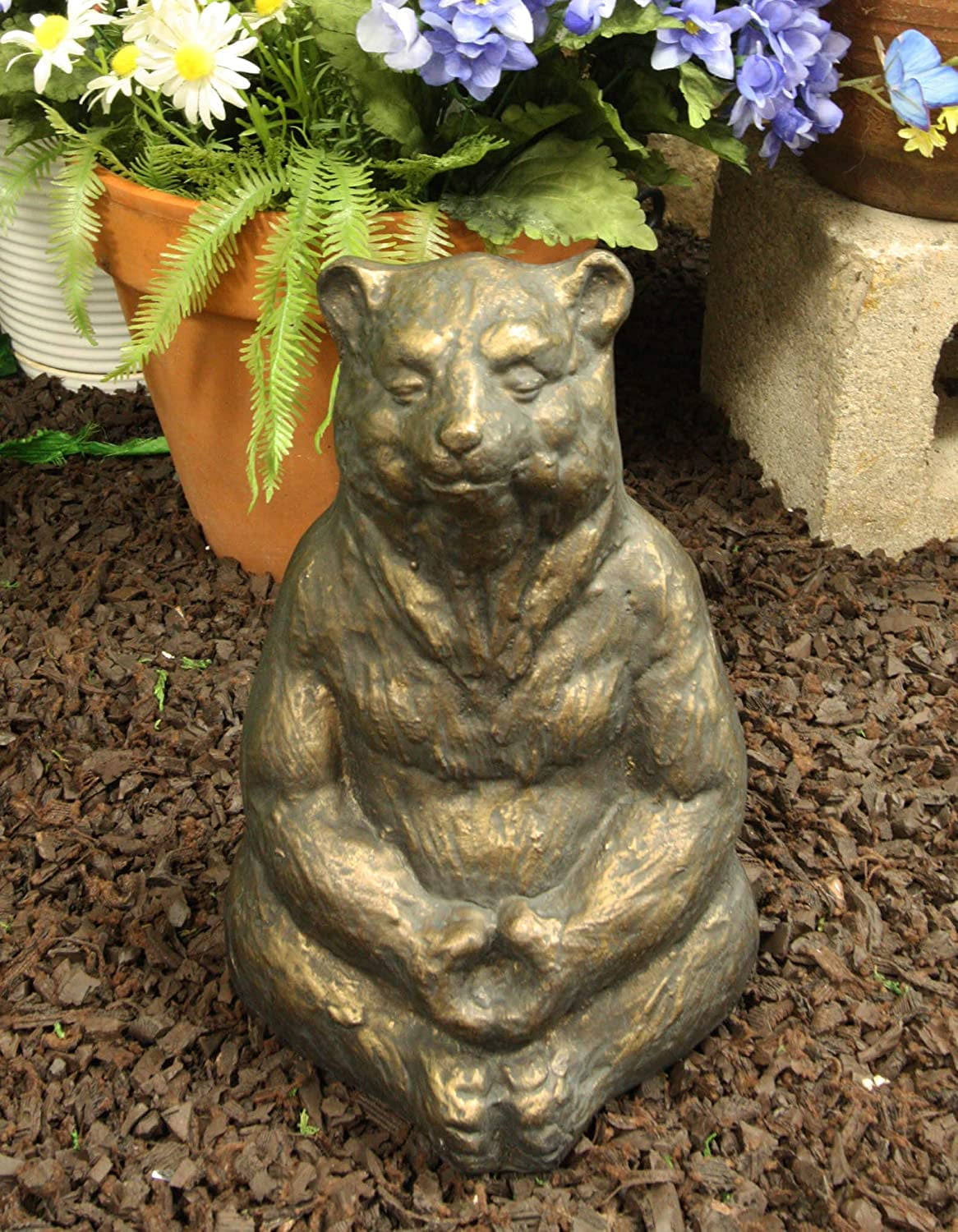 Ebros Aluminum Metal Whimsical Meditating Yoga Bear Garden Statue ...