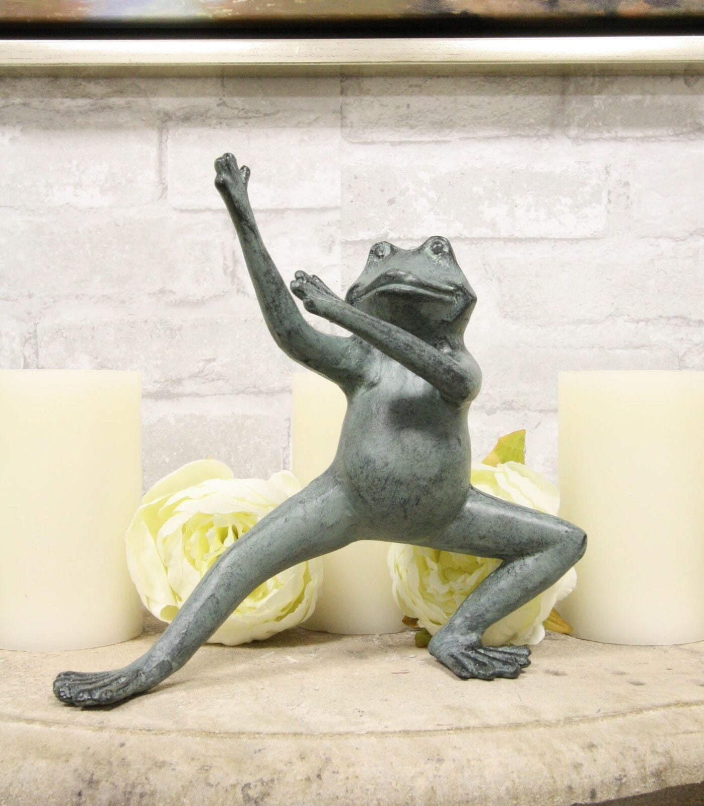 Ebros Aluminum Metal Whimsical Tai Chi Kung Fu Frog Horse Stance Garden ...