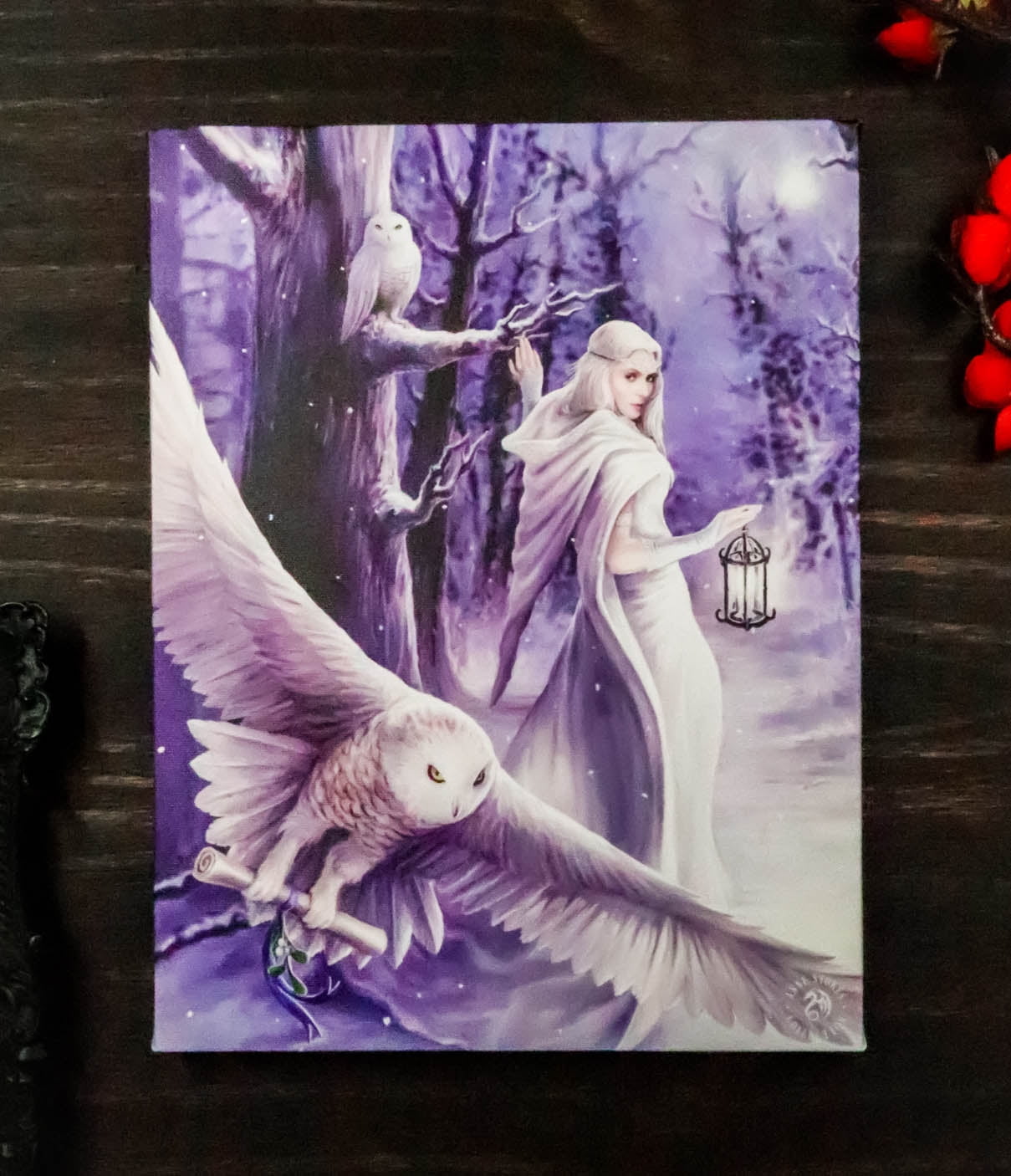 Ebros Anne Stokes Midnight Messenger Owl Fairy Wood Framed Picture Wall ...