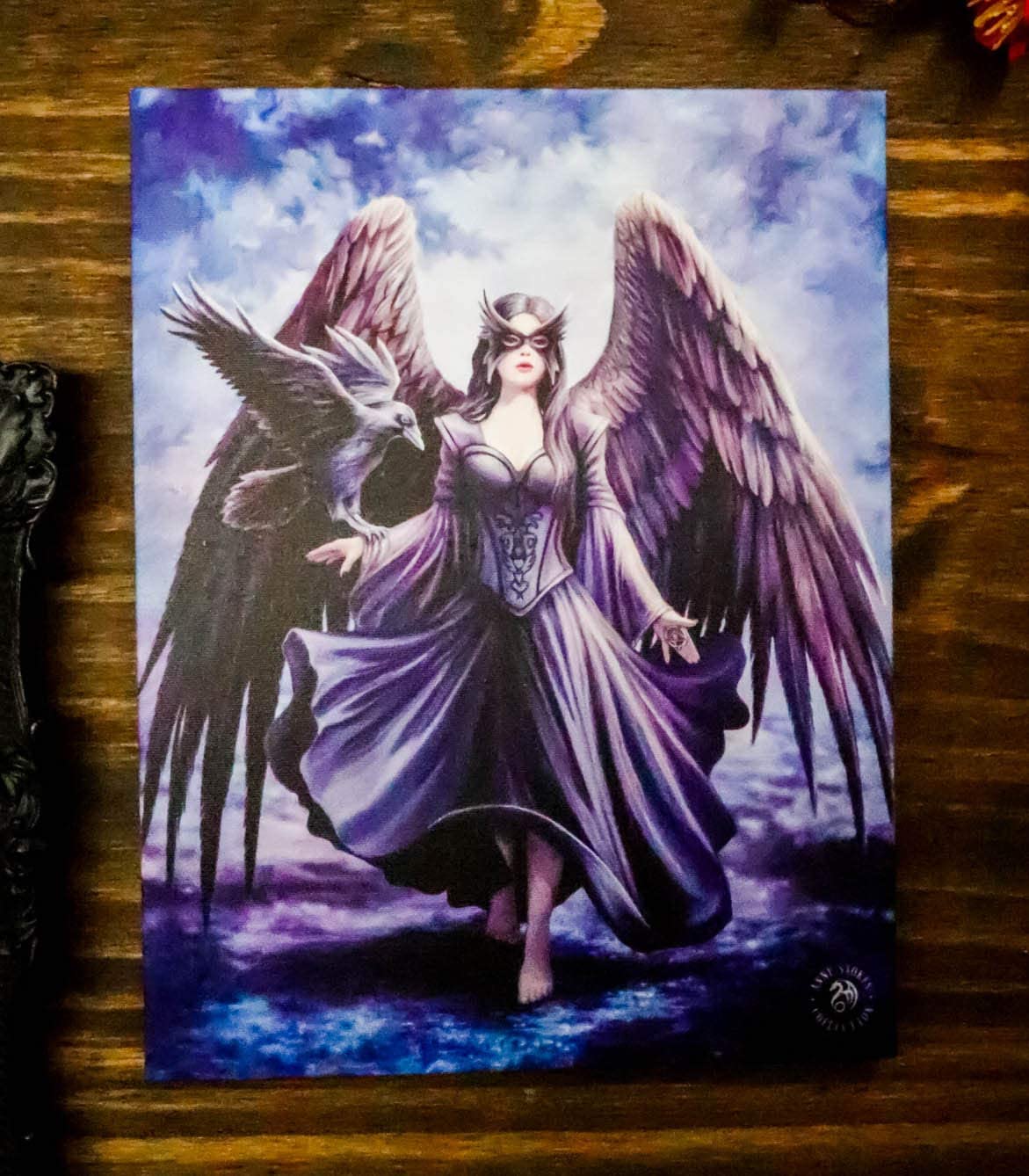 Ebros Anne Stokes Raven Crow Dark Angel Fey Wood Framed Picture Wall ...