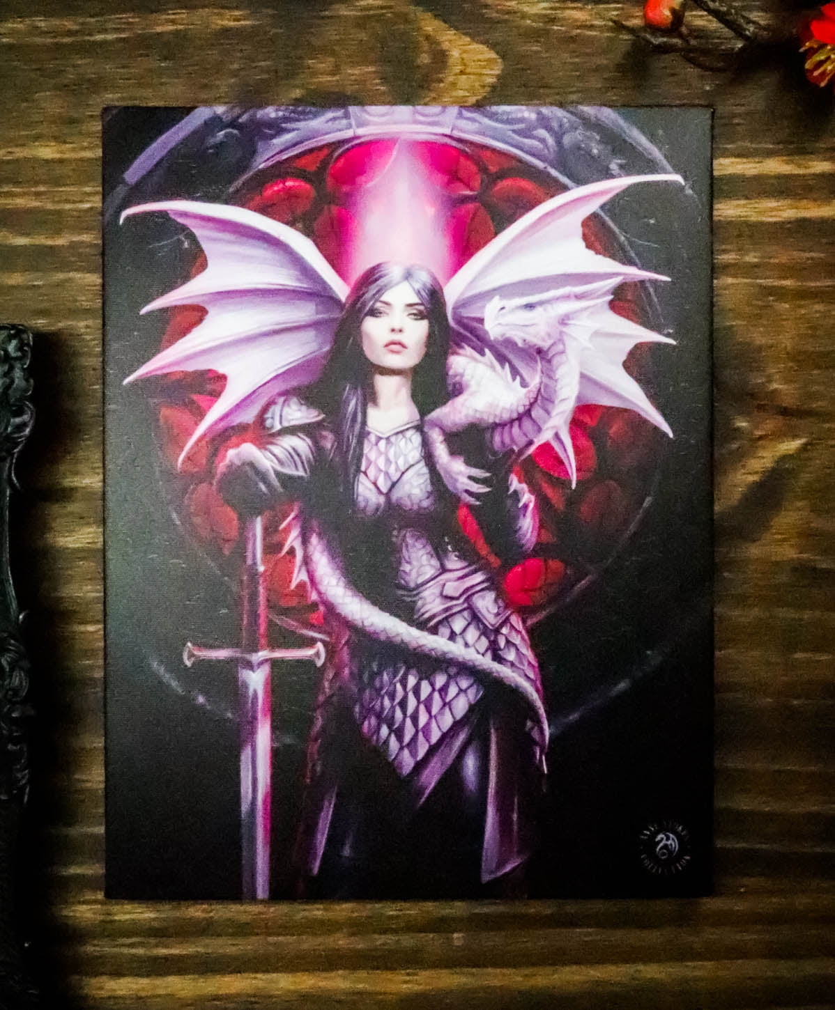 Ebros Anne Stokes Valour Knight Queen Dragon Wood Framed Canvas Wall ...