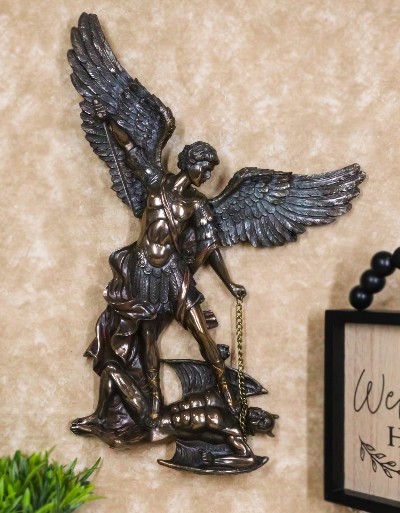 Ebros Archangel Saint Michael Slaying Chained Lucifer Satan 15"H Wall ...