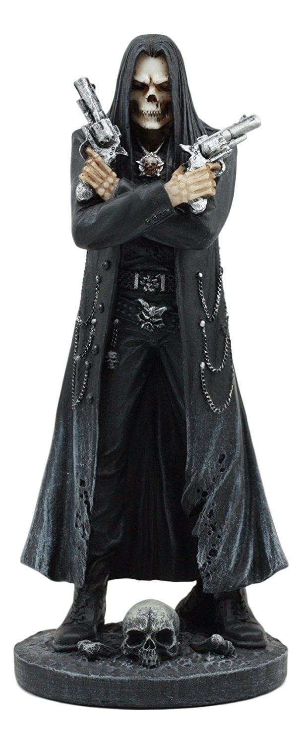 Ebros Grim Reaper Assassin Figurine With Dual Beretta, Hooded Skeleton ...