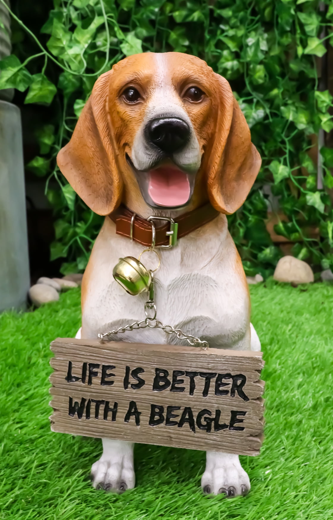 Ebros Beagle Welcome Greeter With Jingle Collar Sign Statue 12"H Dog ...