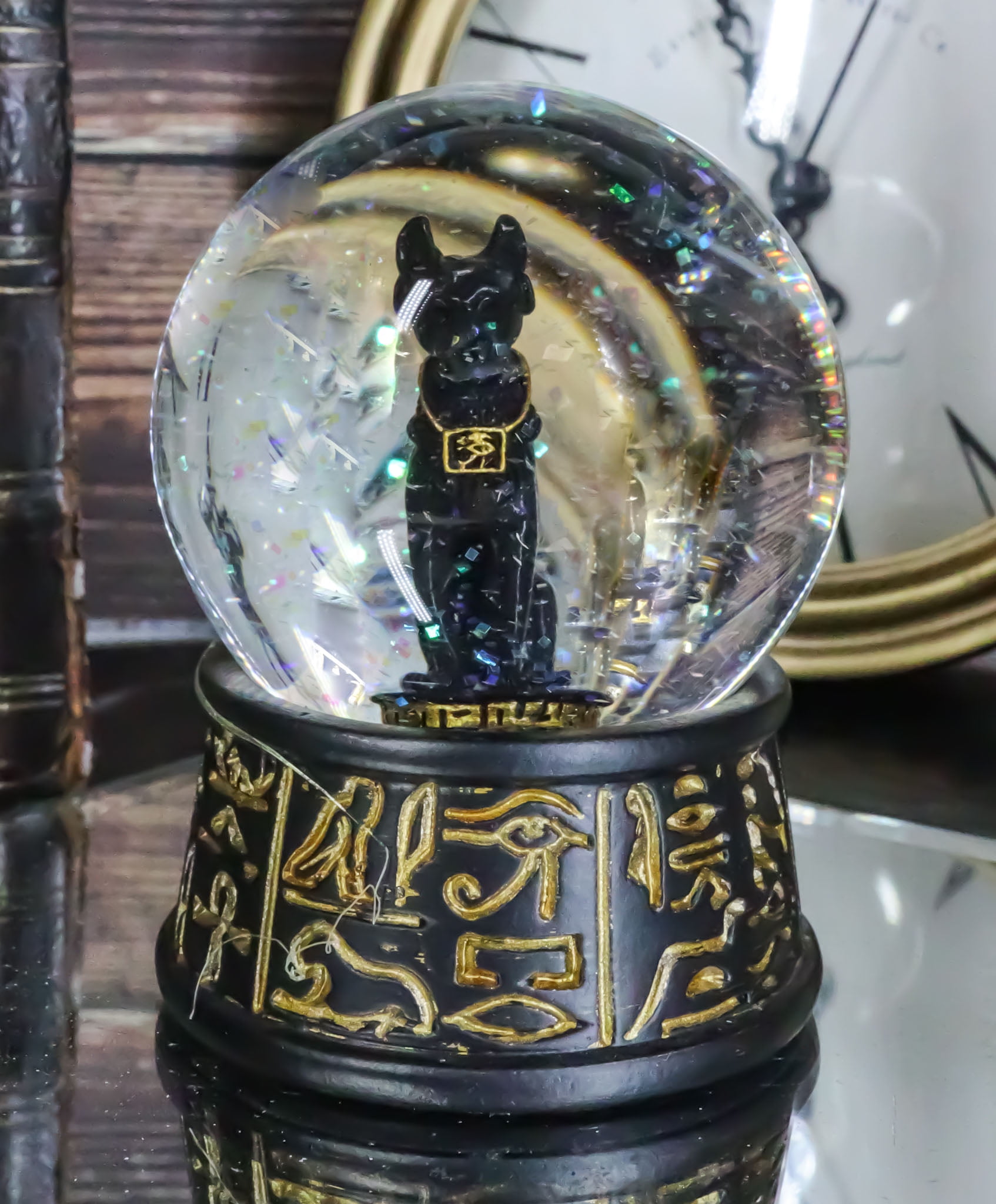 Ebros Black and Gold Goddess Bastet Cat Glitter Snow Globe 65mm Small 3 ...