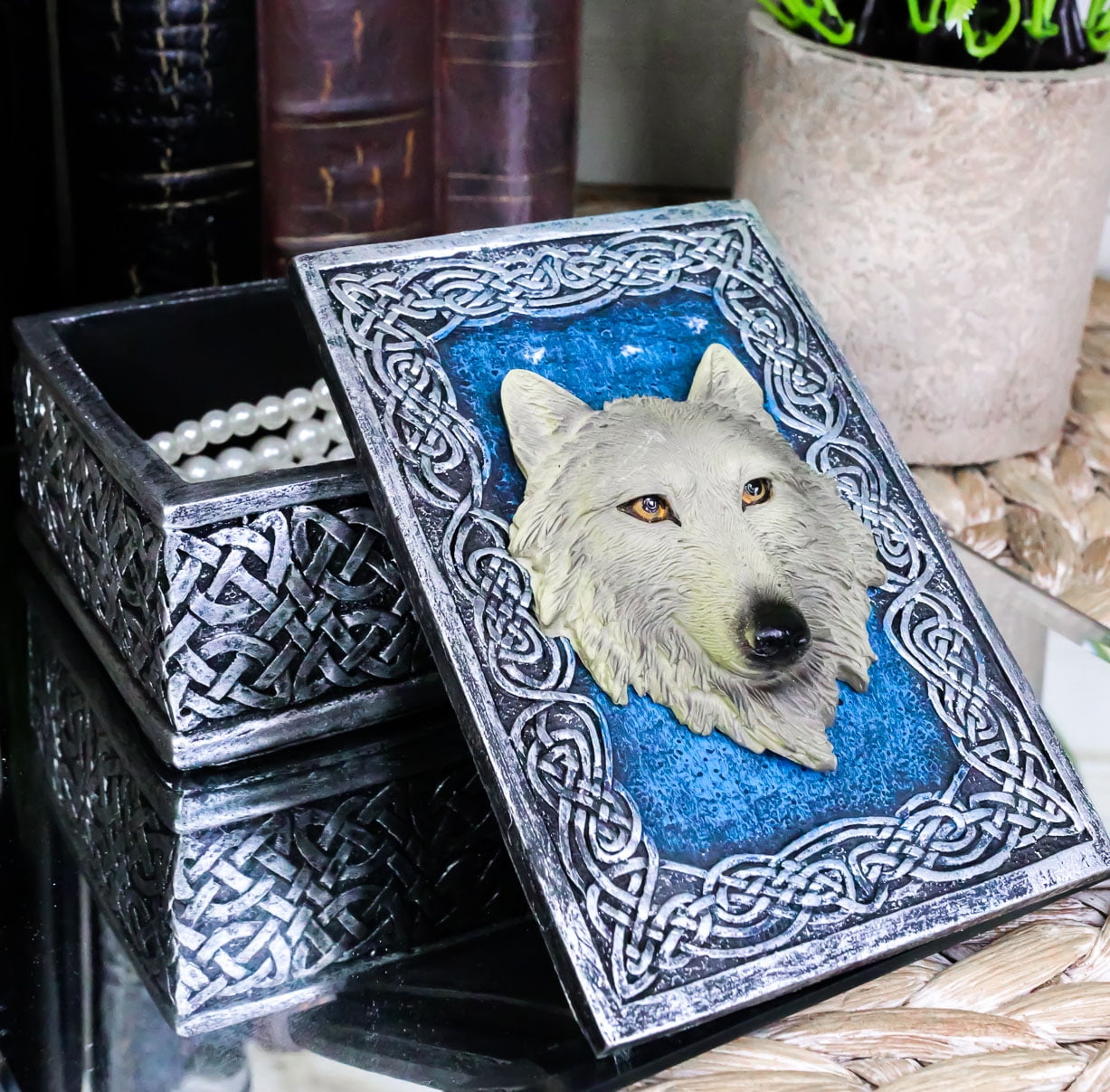 Ebros Blue Starry Night Alpha Grey Wolf Rectangular Decorative Box ...