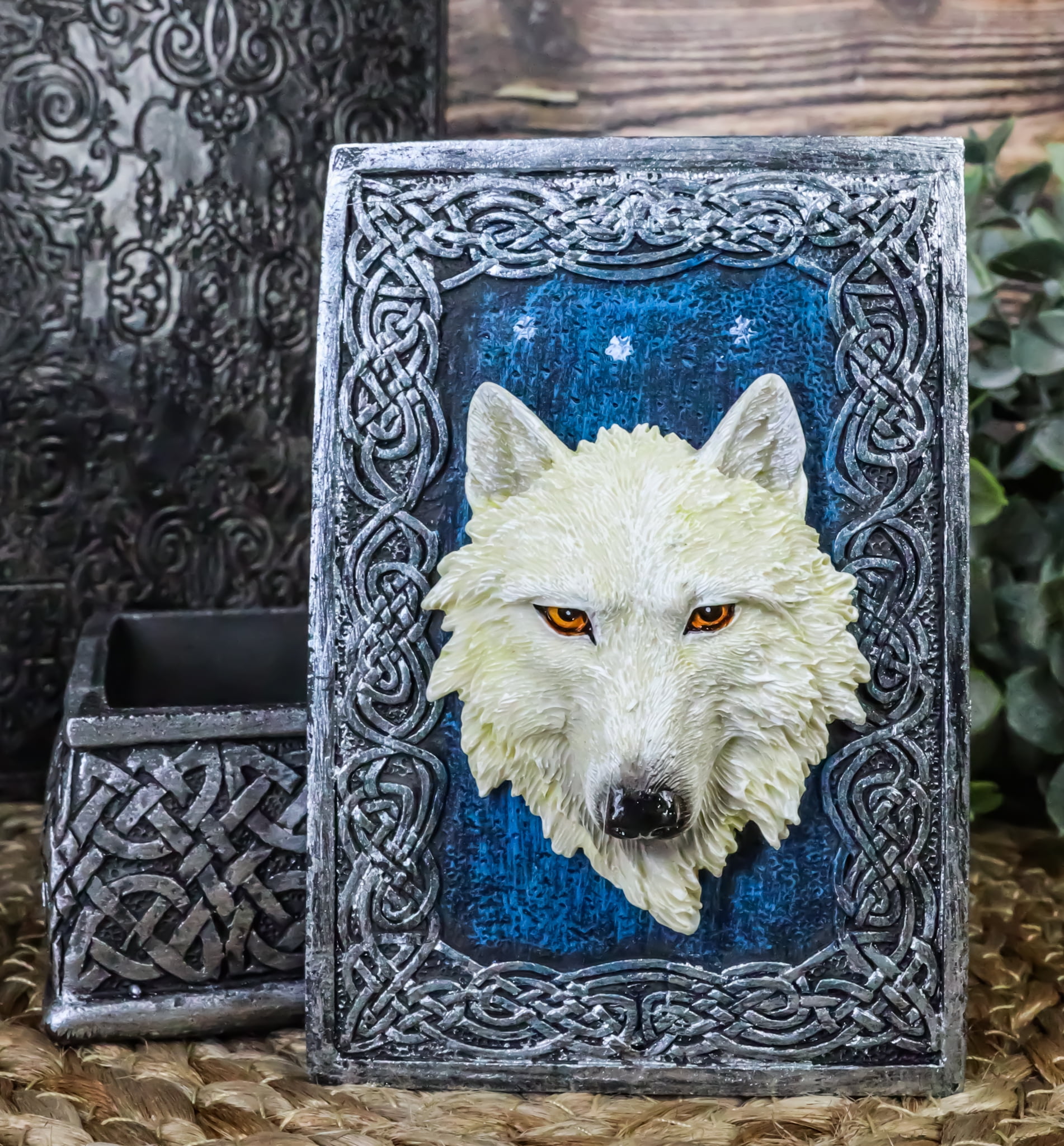 Ebros Blue Starry Night Alpha White Wolf Rectangular Decorative Box ...