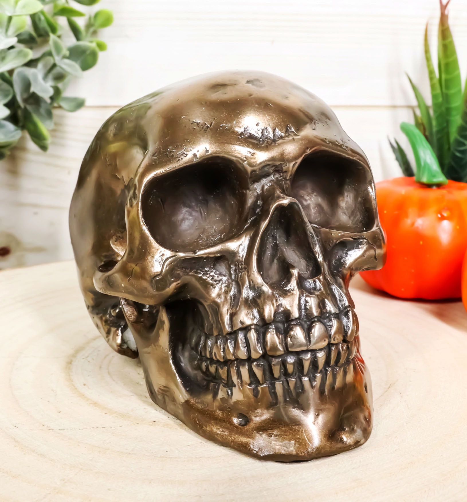 Ebros Bronzed Homosapien Skull Figurine 4.5"L Miniature Halloween ...