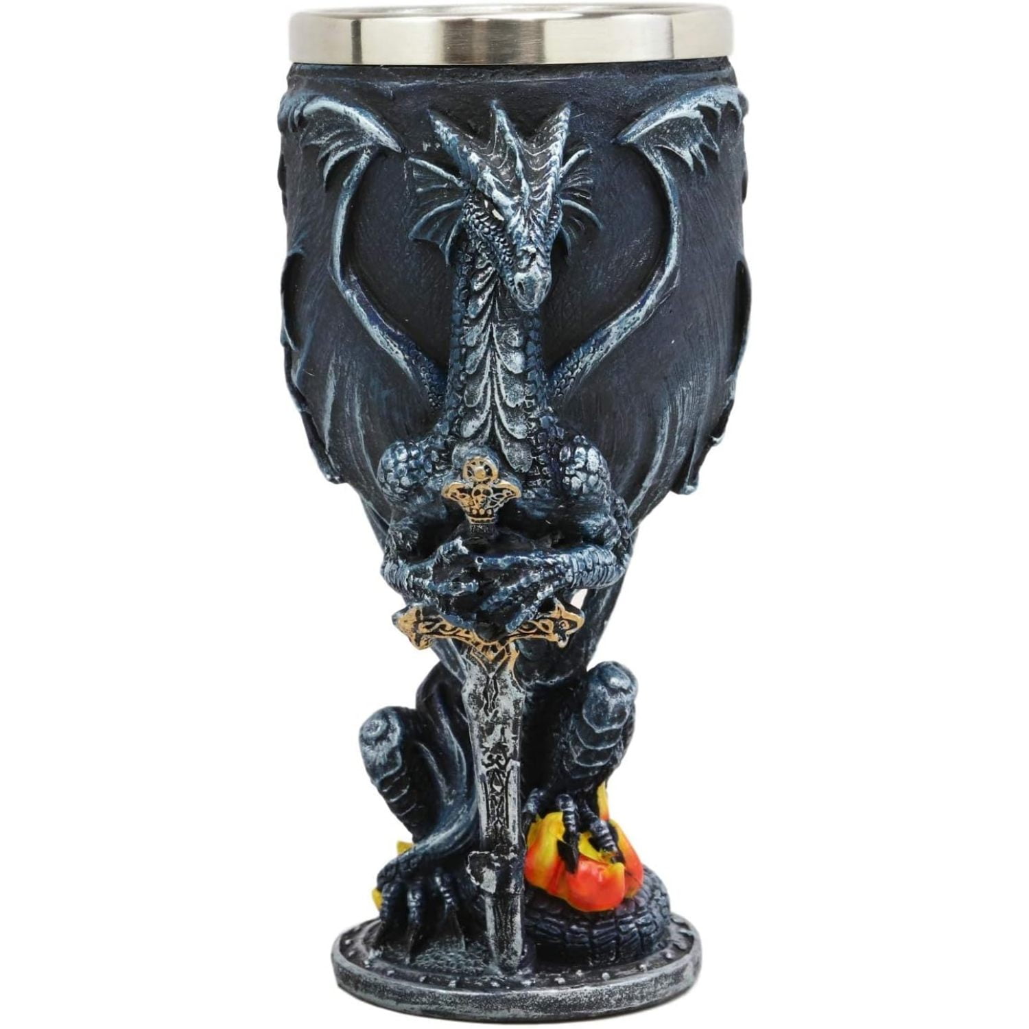 Ebros Celestial Blue Divine Fire Winged Dragon With Excalibur Sword ...