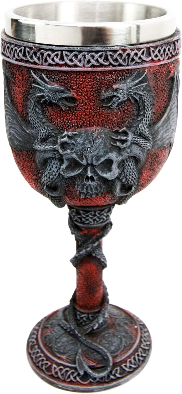 Ebros Celtic Twin Dragon Blood Skull Heraldry Crest 7 Inch Wine Goblet ...
