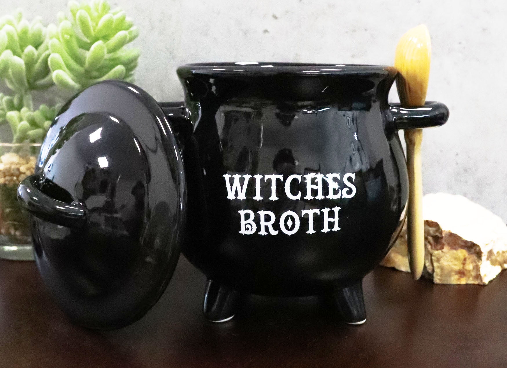 Ebros Ceramic Wicca Black Cauldron Dipping Condiment Bowl Mug W/ Broom ...