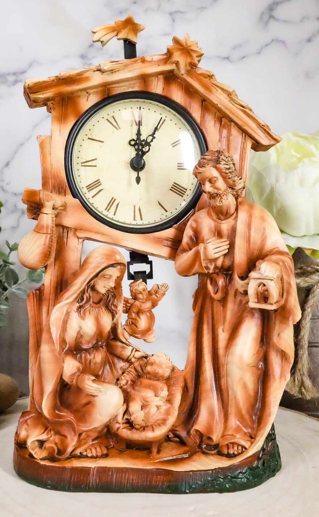 Ebros Christian Rustic Holy Family Nativity of Jesus Desk Table Clock ...