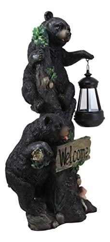 Ebros Climbing Black Bear Cubs Garden Light Statue Figurine Solar LED ...