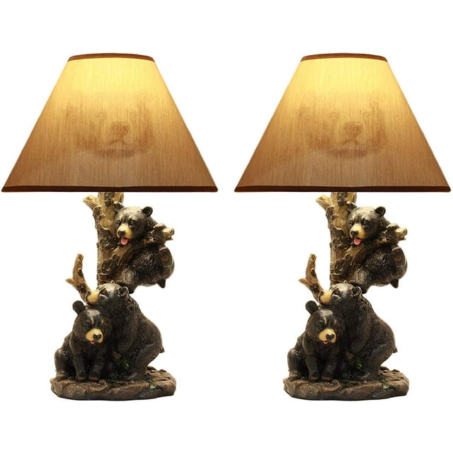 Ebros Set of 2 Climbing Black Bear Cubs Table Lamp for Living Room ...
