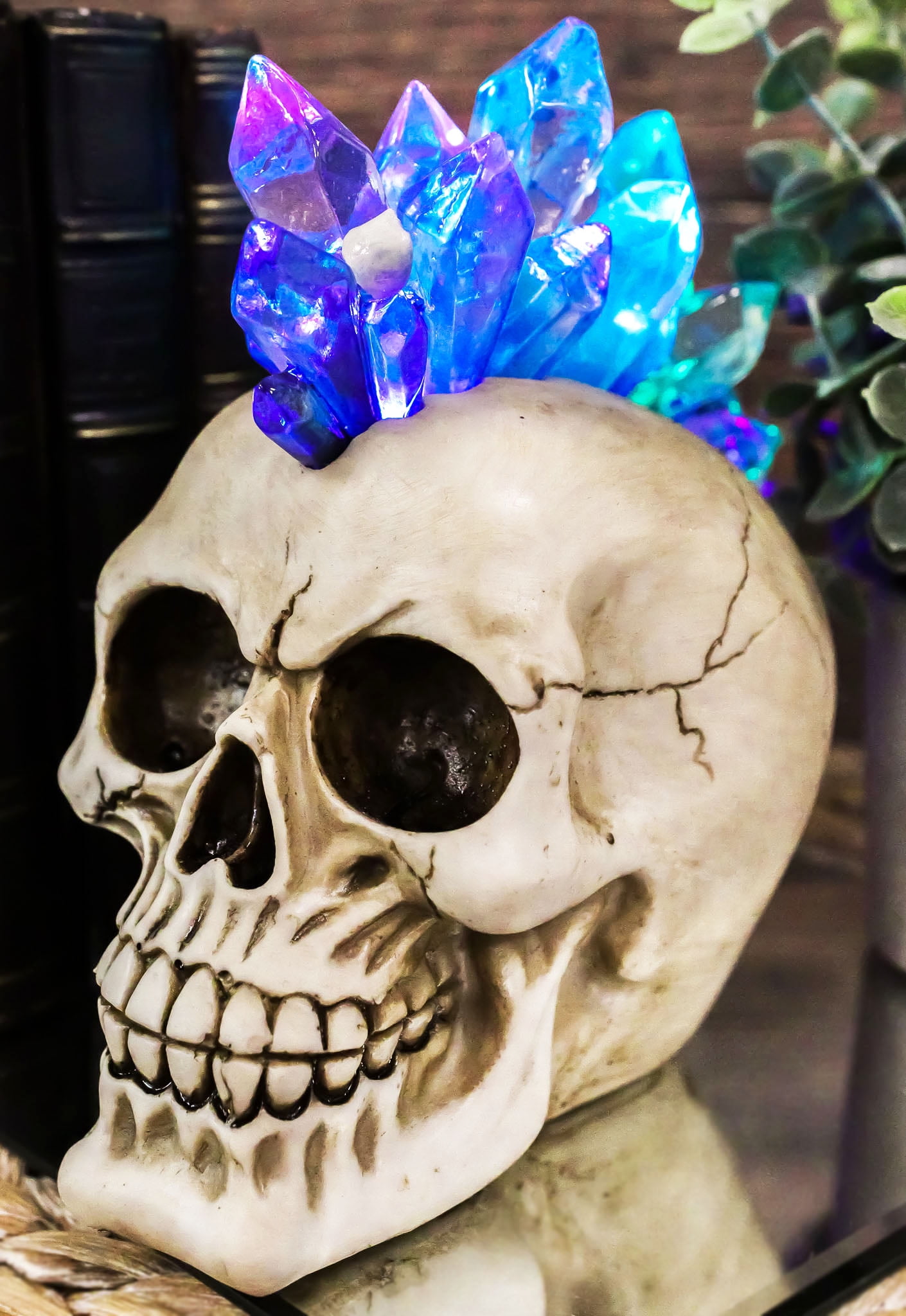 Ebros Colorful LED Light Mohawk Crystal Hair Cranium Skull Ebros Colorful LED Light Mohawk Crystal Hair Cranium Skull