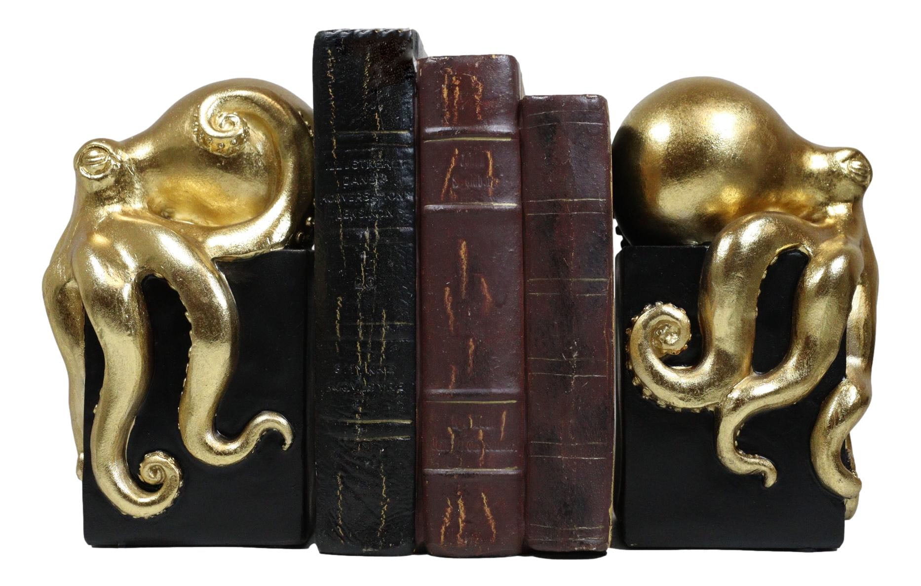 Ebros Contemporary Gold Color Octopus Bookends Statue Set With Black ...