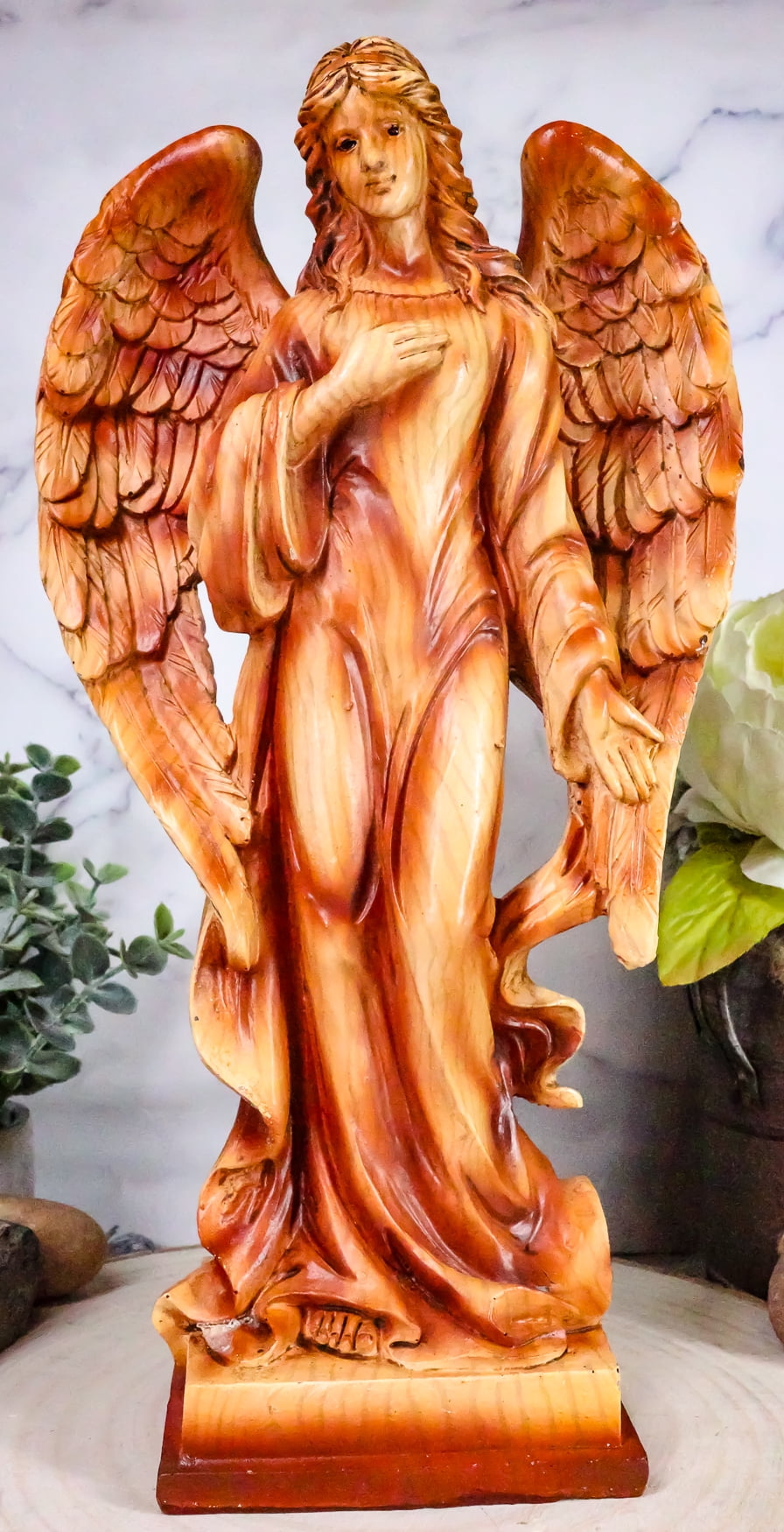 Ebros Country Guardian Prayer Angel Standing W/ Hand On Heart Woodlike ...