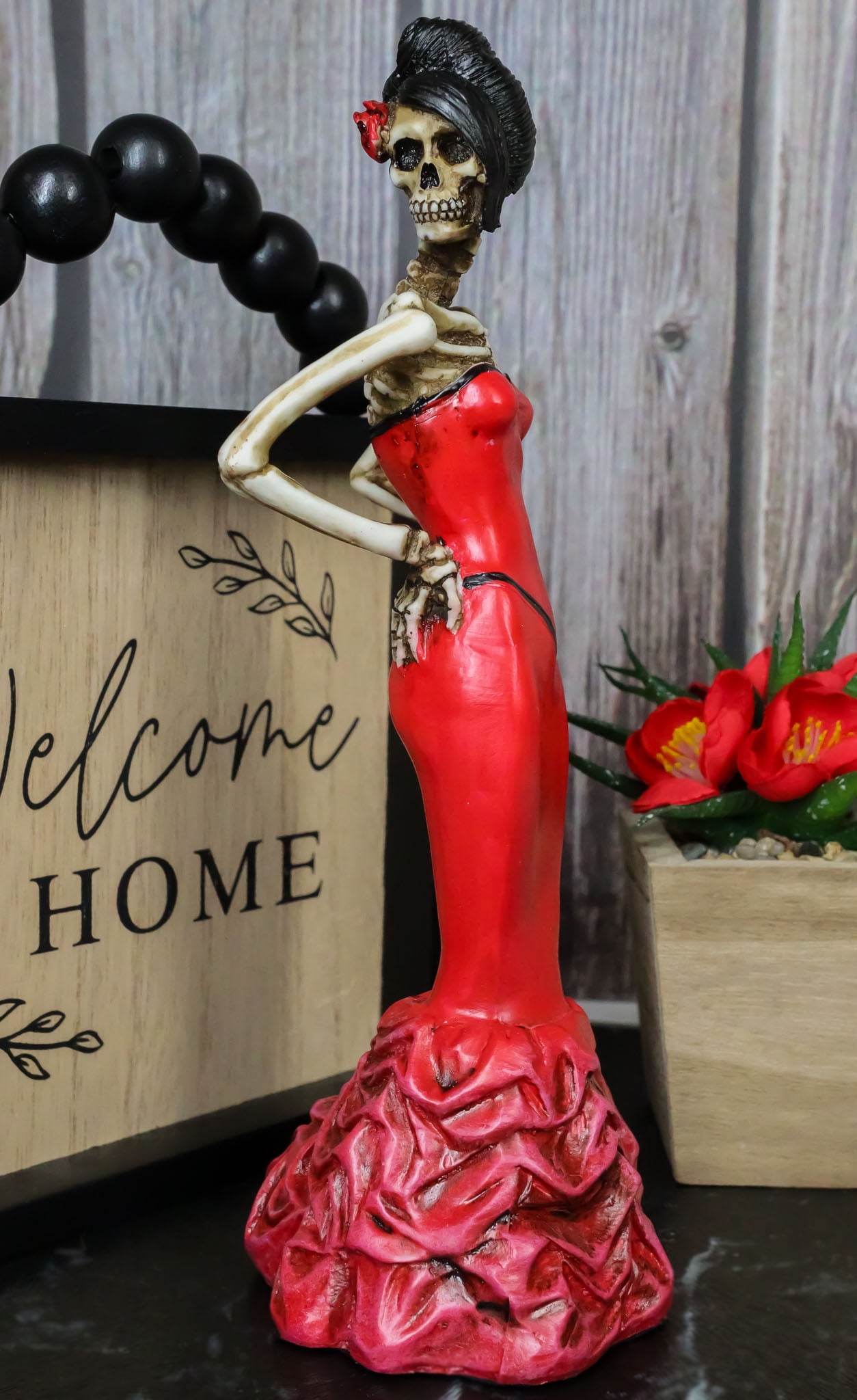 Ebros Day Of The Dead Rose Diva Lady In Red Ballroom Gown Skeleton ...