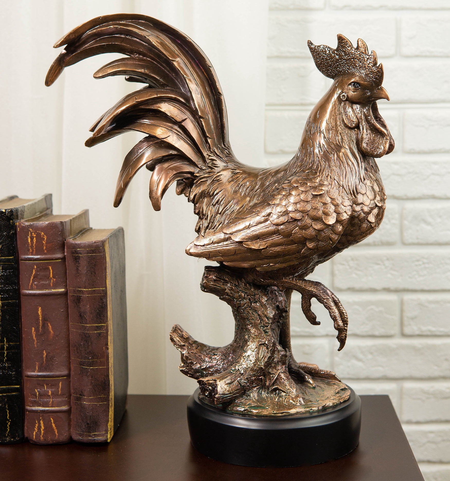 Ebros Decorative Large Rustic Country Farm Rooster Bronze Electroplated ...