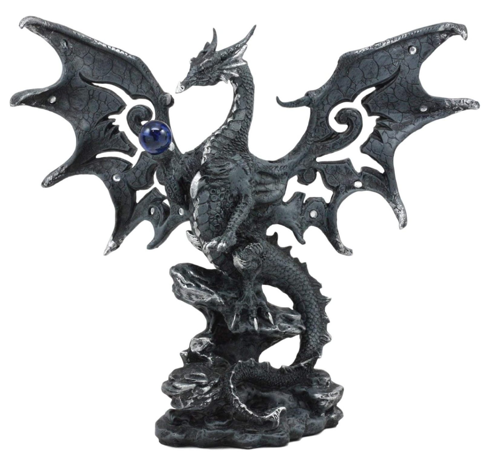 Ebros Draco Fantasy Gothic Dragon with Blue Orb Statue 8" Tall Land of ...