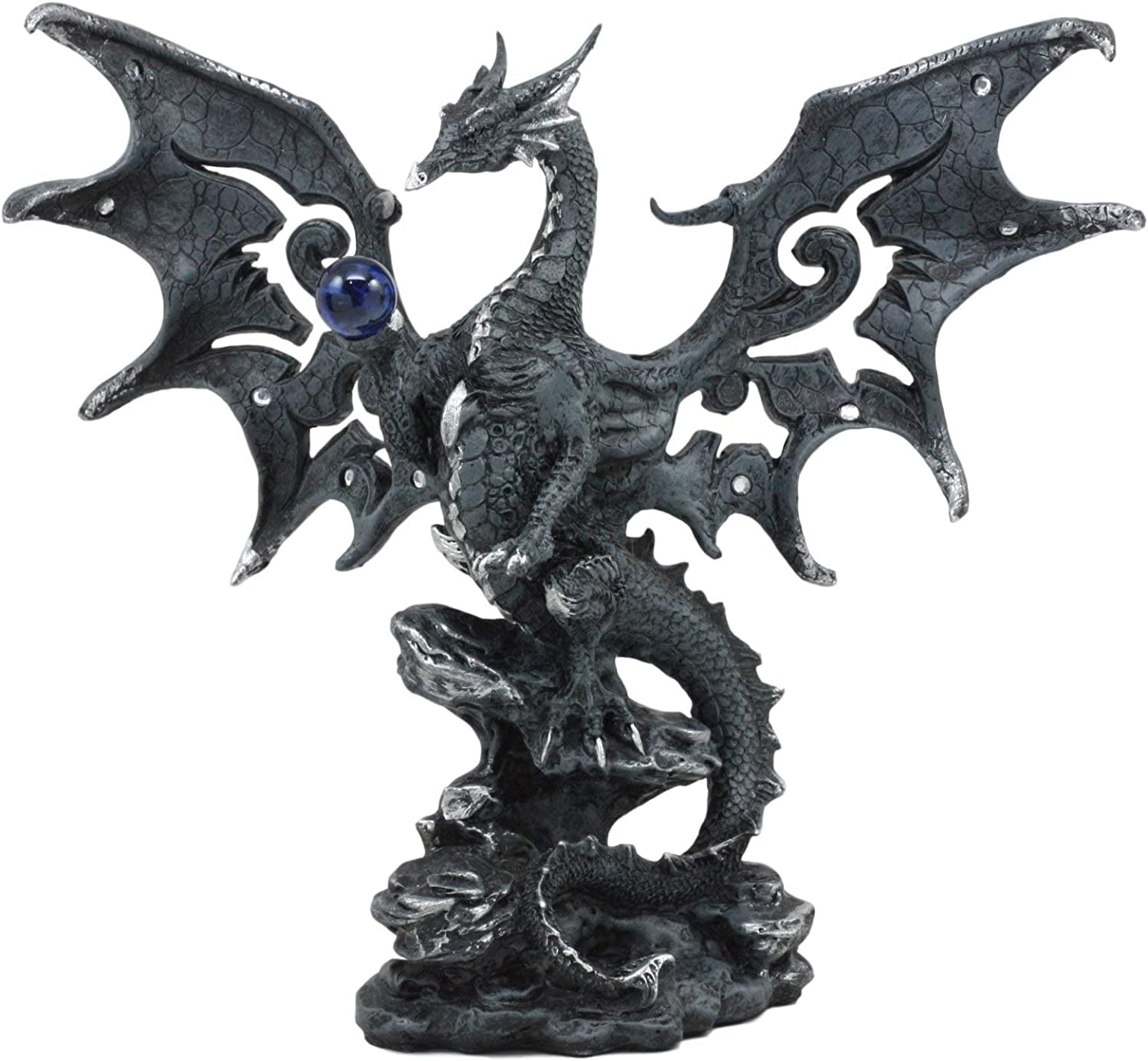 Ebros Draco Fantasy Gothic Dragon with Blue Orb Statue 8" Tall Land of ...