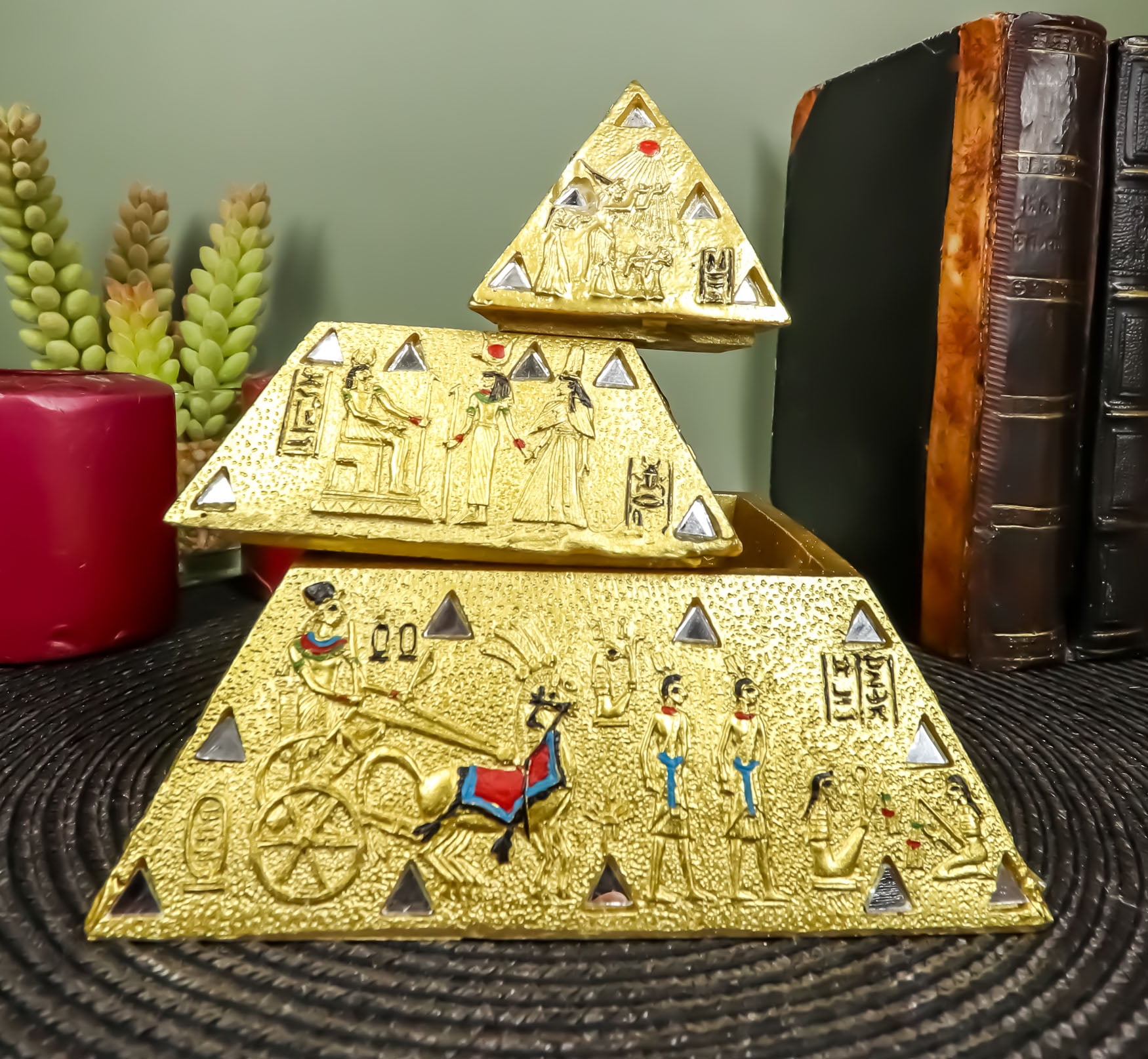 Ebros Egyptian Golden Hieroglyphic Pyramid Jewelry Box, Double Stacked ...