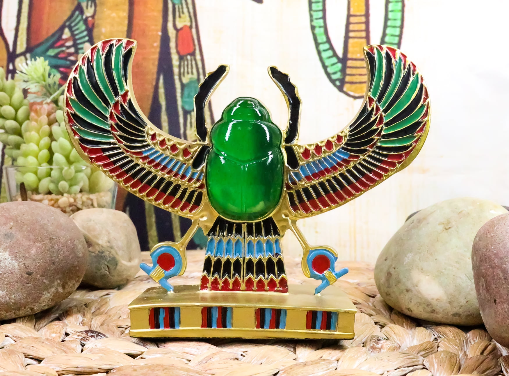 Ebros Egyptian Winged Scarab Amulet Ankh Symbol of Rebirth Figurine ...