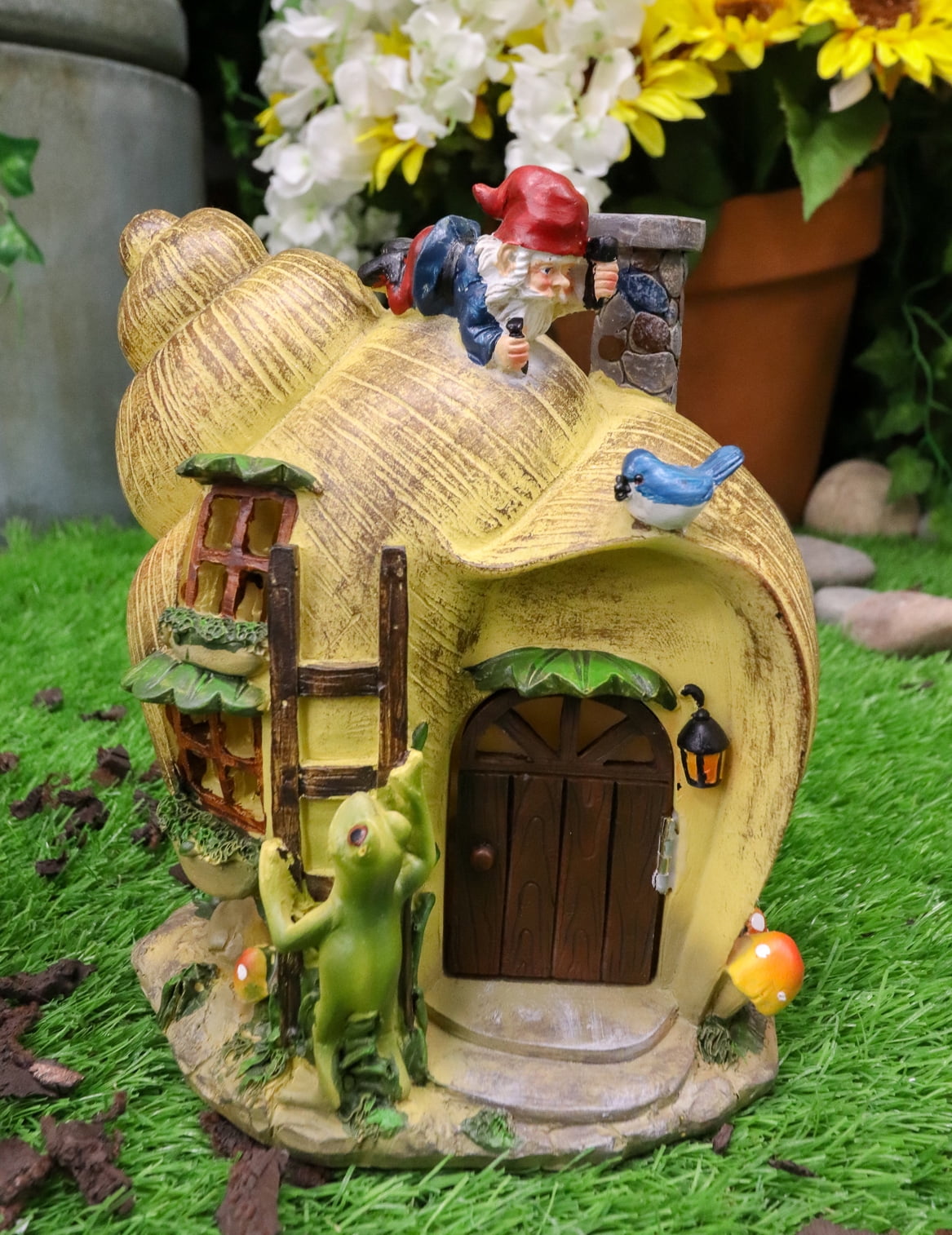 Ebros Fairy Garden Mr Gnome & Frog Mini Helix Snail Cottage House ...
