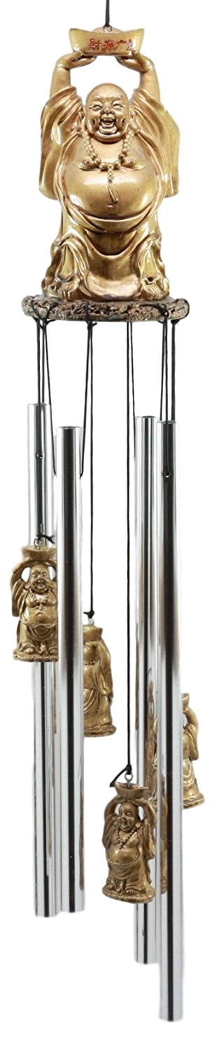 Ebros Feng Shui Lucky Buddha With Golden Nugget Wind Chime 23" Long ...