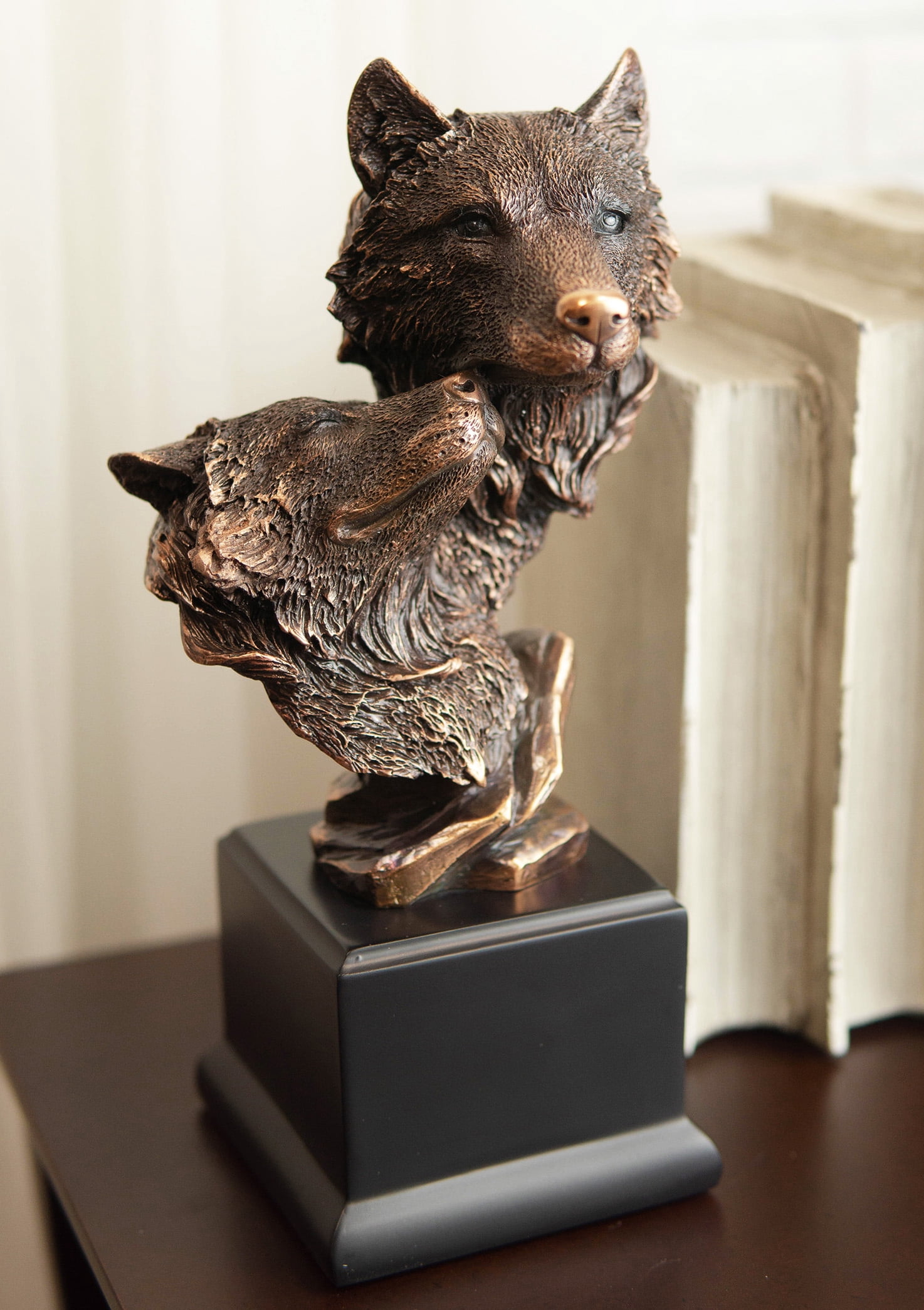 Ebros Forest Moonlight Lovers 2 Wolves Bust Bronze Electroplated Resin ...