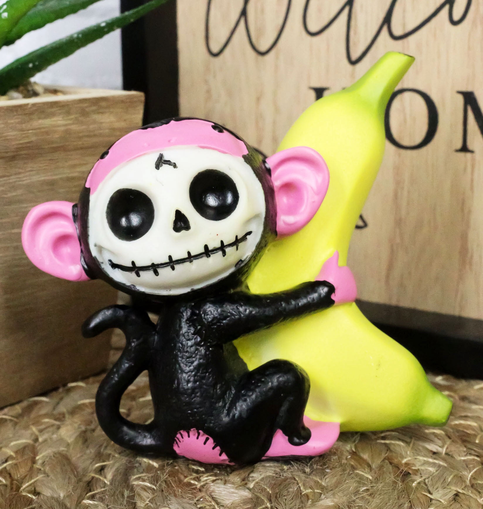Ebros Furrybones Pink Baby Monkey with Giant Yellow Banana Figurine 3 ...