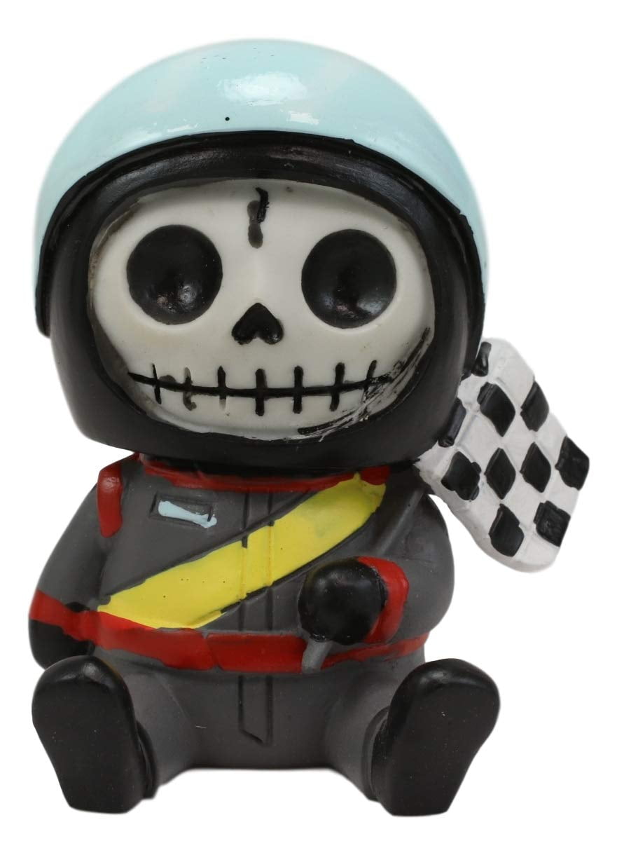 Ebros Furrybones Speed Racer With Helmet And Flag Skeleton Figurine ...
