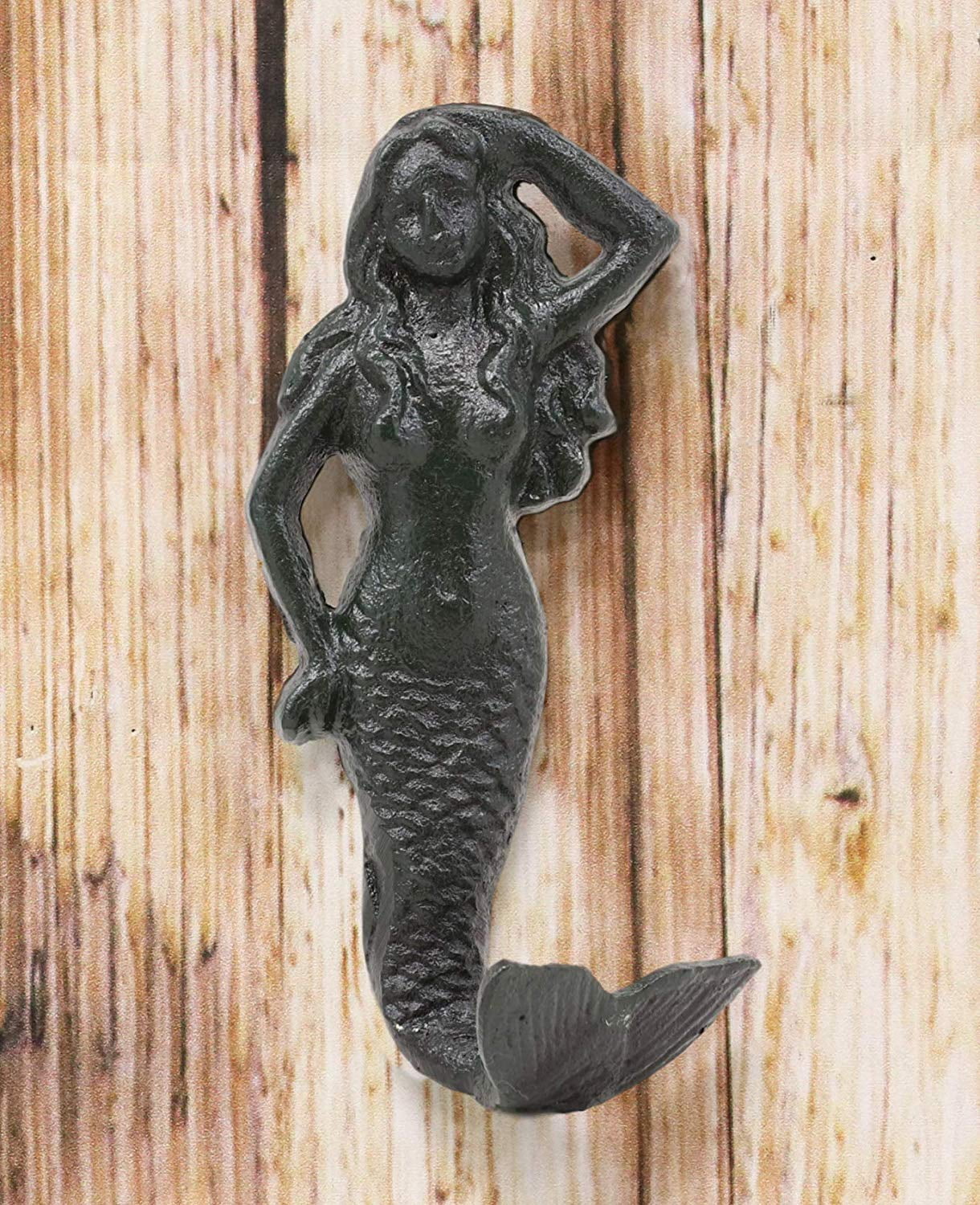 Ebros Gift 6"H Mermaid Cast Iron Rustic Wall Coat Hook For Keys Leashes ...