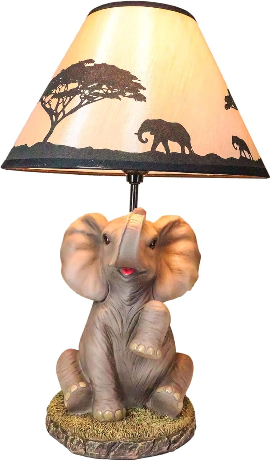 Ebros Gift African Safari Glow Sitting Elephant with Trunk Up Desktop ...