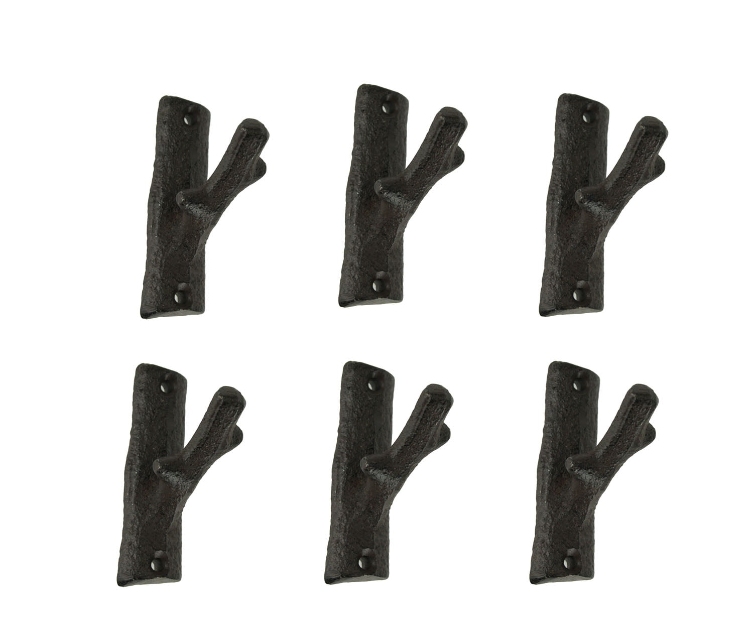 Ebros Gift Brown Cast Iron Rustic Tree Branch Wall Hook Set of 6 Small ...