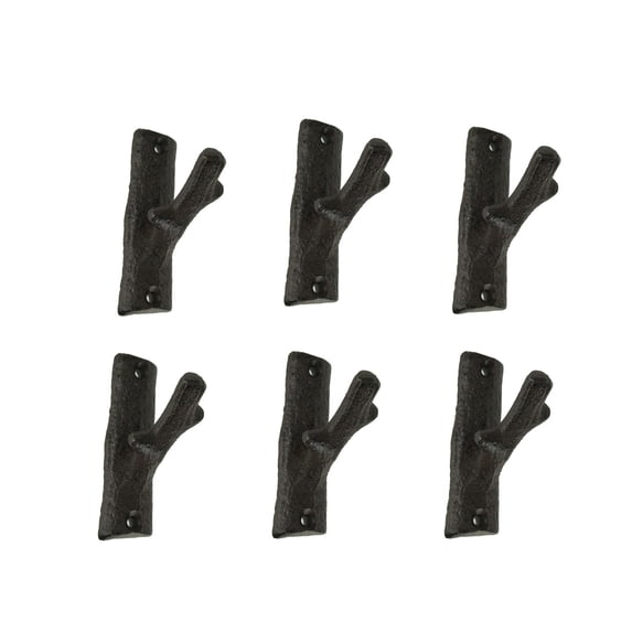 Ebros Gift Brown Cast Iron Rustic Tree Branch Wall Hook Set of 6 Small ...