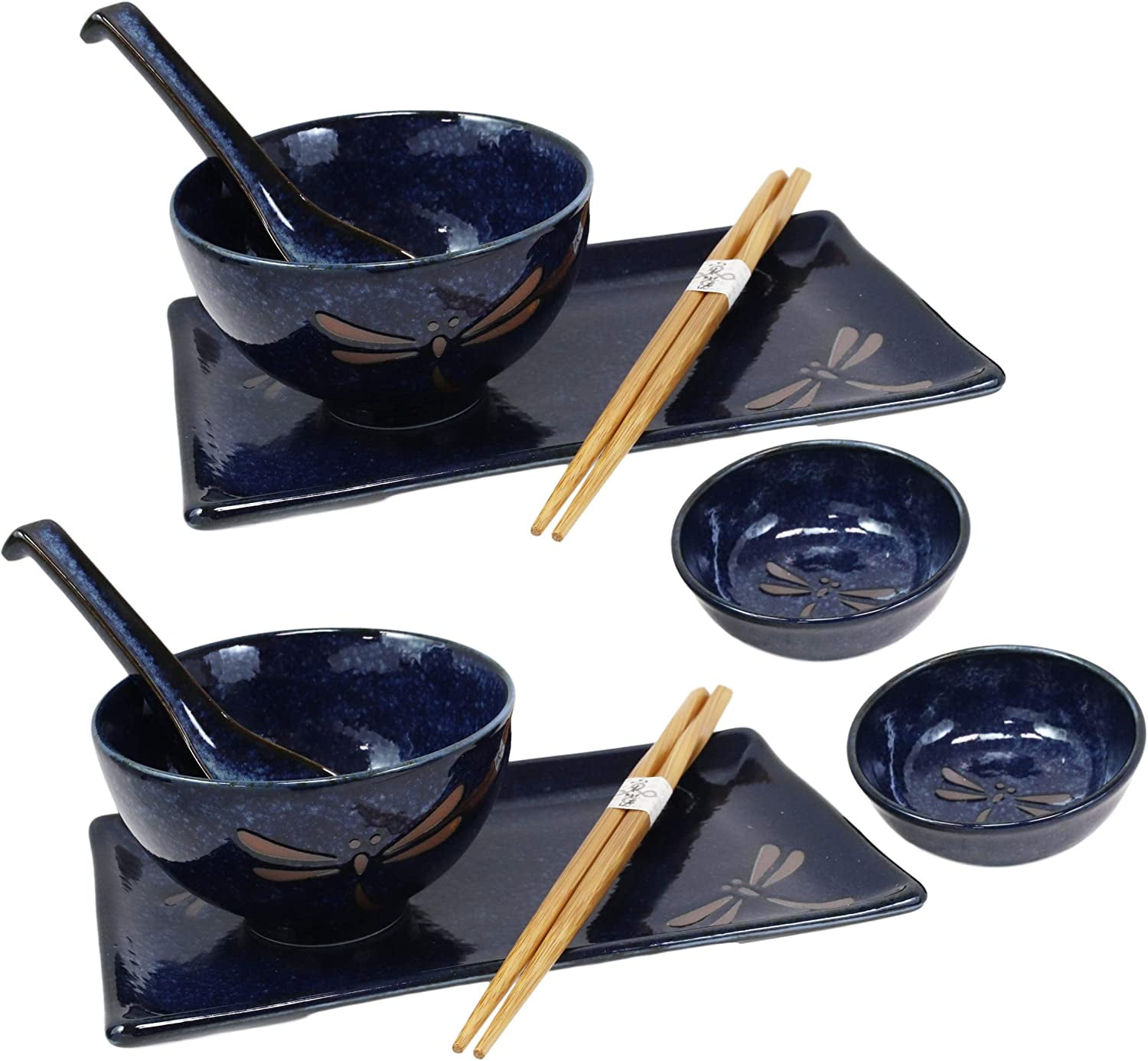 Ebros Gift Japanese Mino Ware Tombo Dragonfly Blue Porcelain Sushi ...