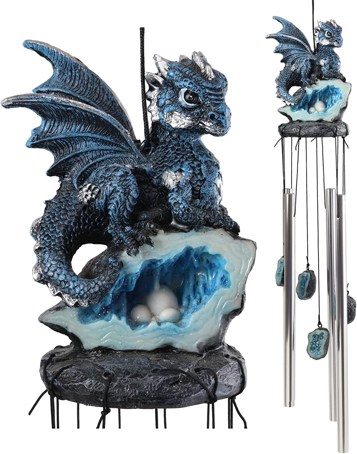 Ebros Gift Medieval Blue Dragon Guarding Aquamarine Crystal Geode Rock ...