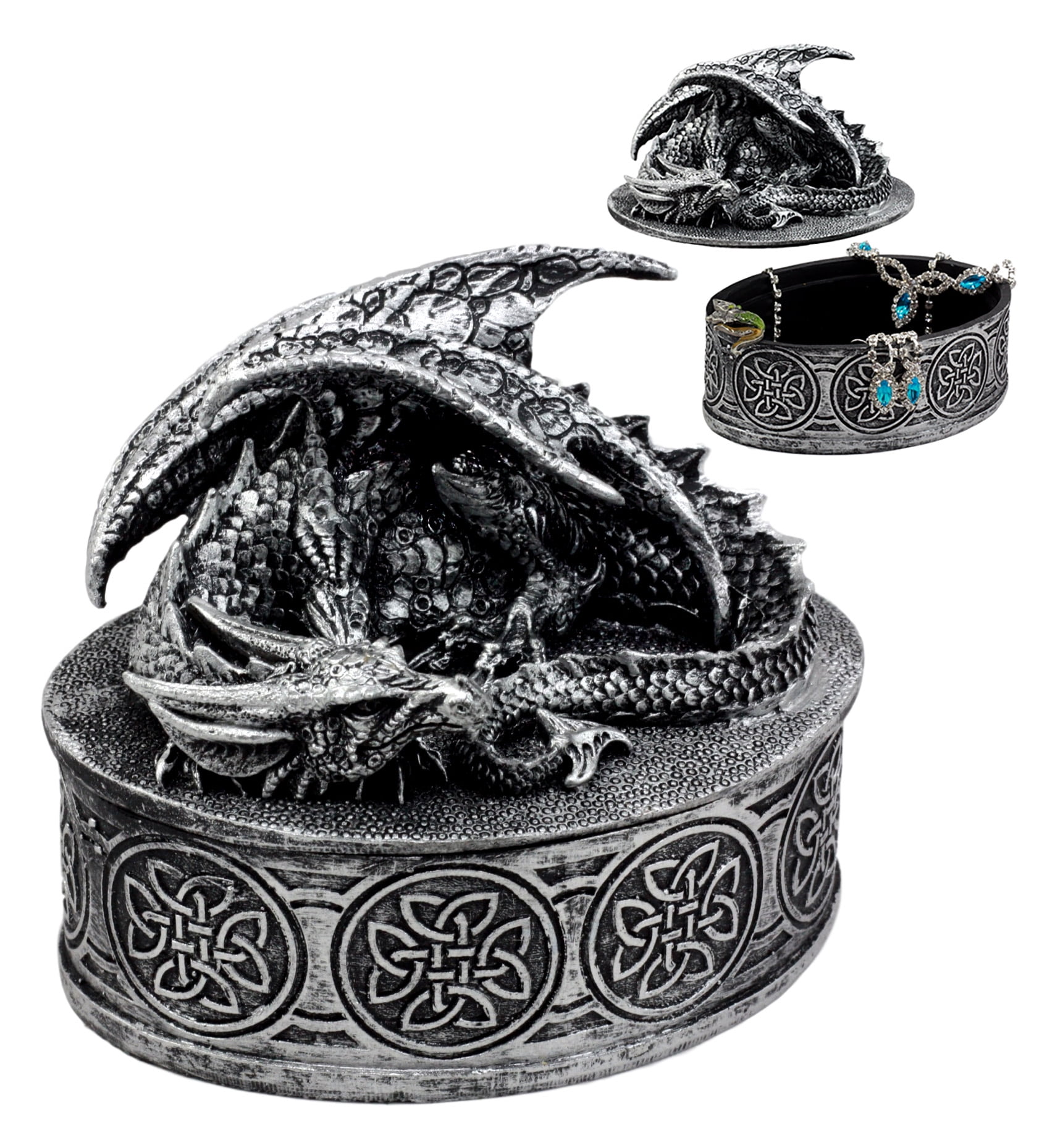 Ebros Gift Oval Celtic Knotwork Mythical Sleeping Dragon Decorative Box ...