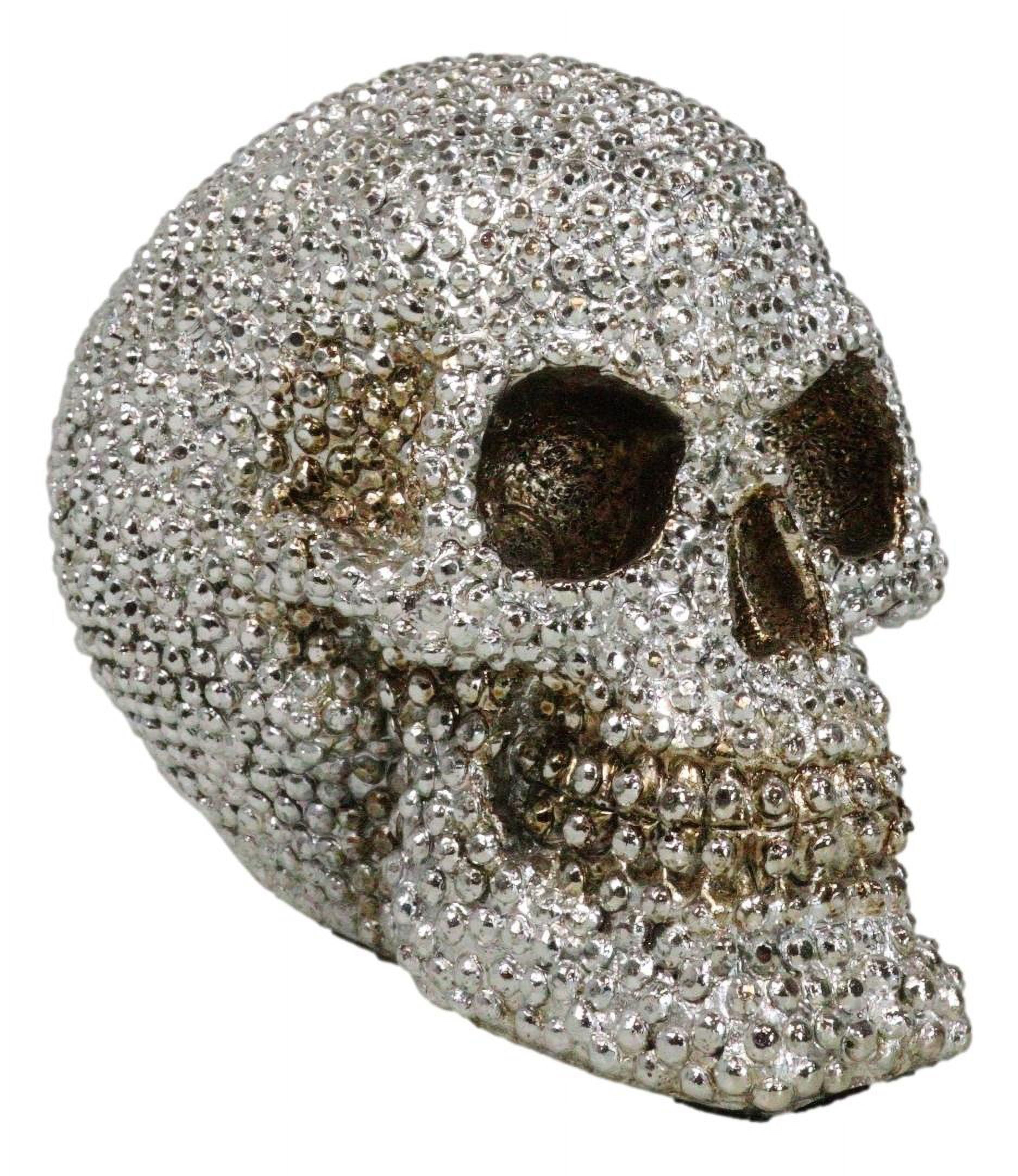 Ebros Gift Realistic Chrome Silver Bead Stone Bling Skull Figurine 6.25 ...
