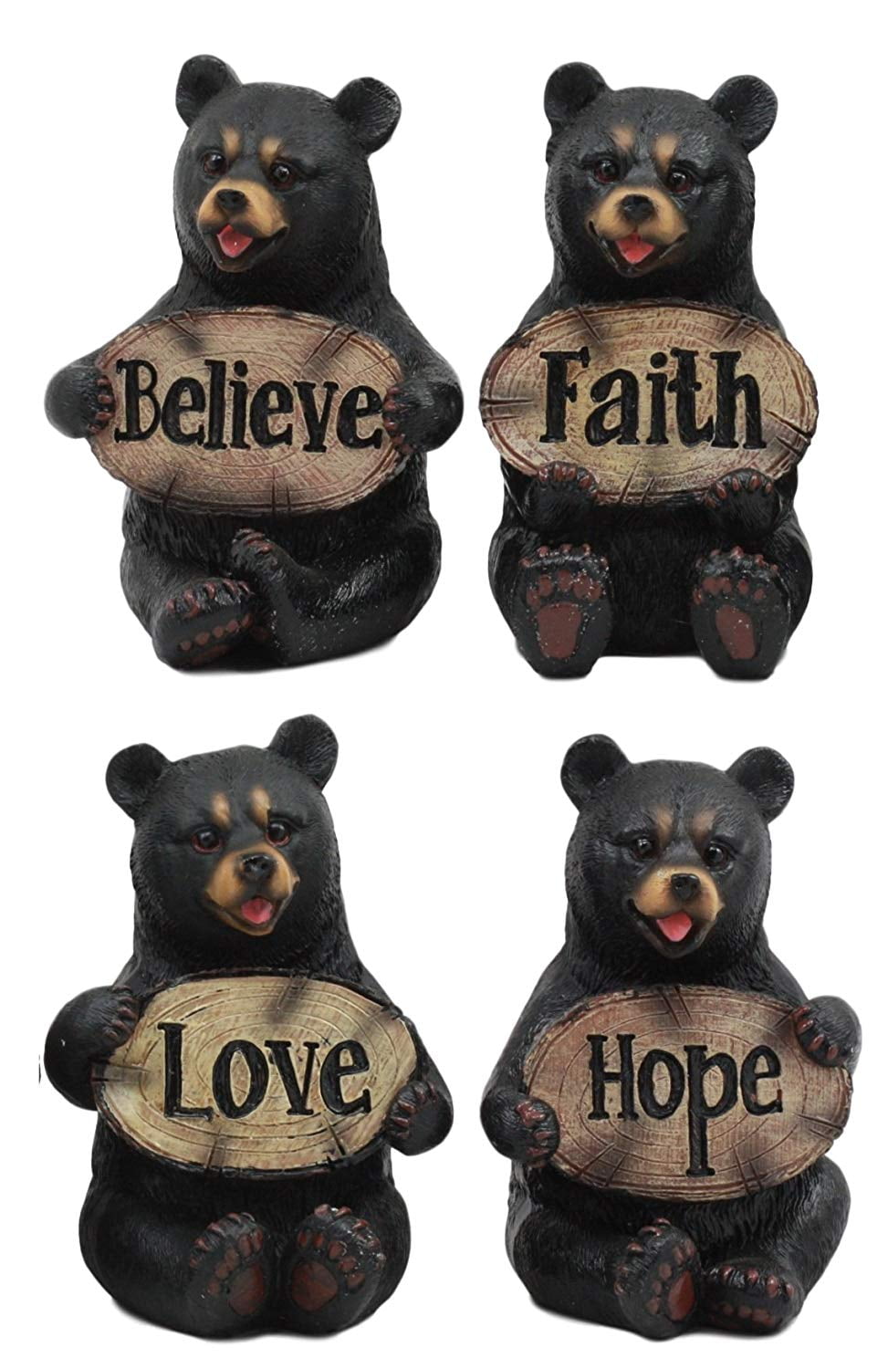 Ebros Gift Set of Four Bears Whimsical Cute Black Bear Holding Love ...